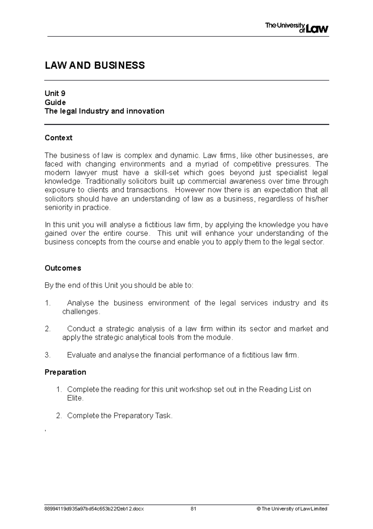 2122 lbus ws09 ce01 guide - LAW AND BUSINESS Unit 9 Guide The legal ...