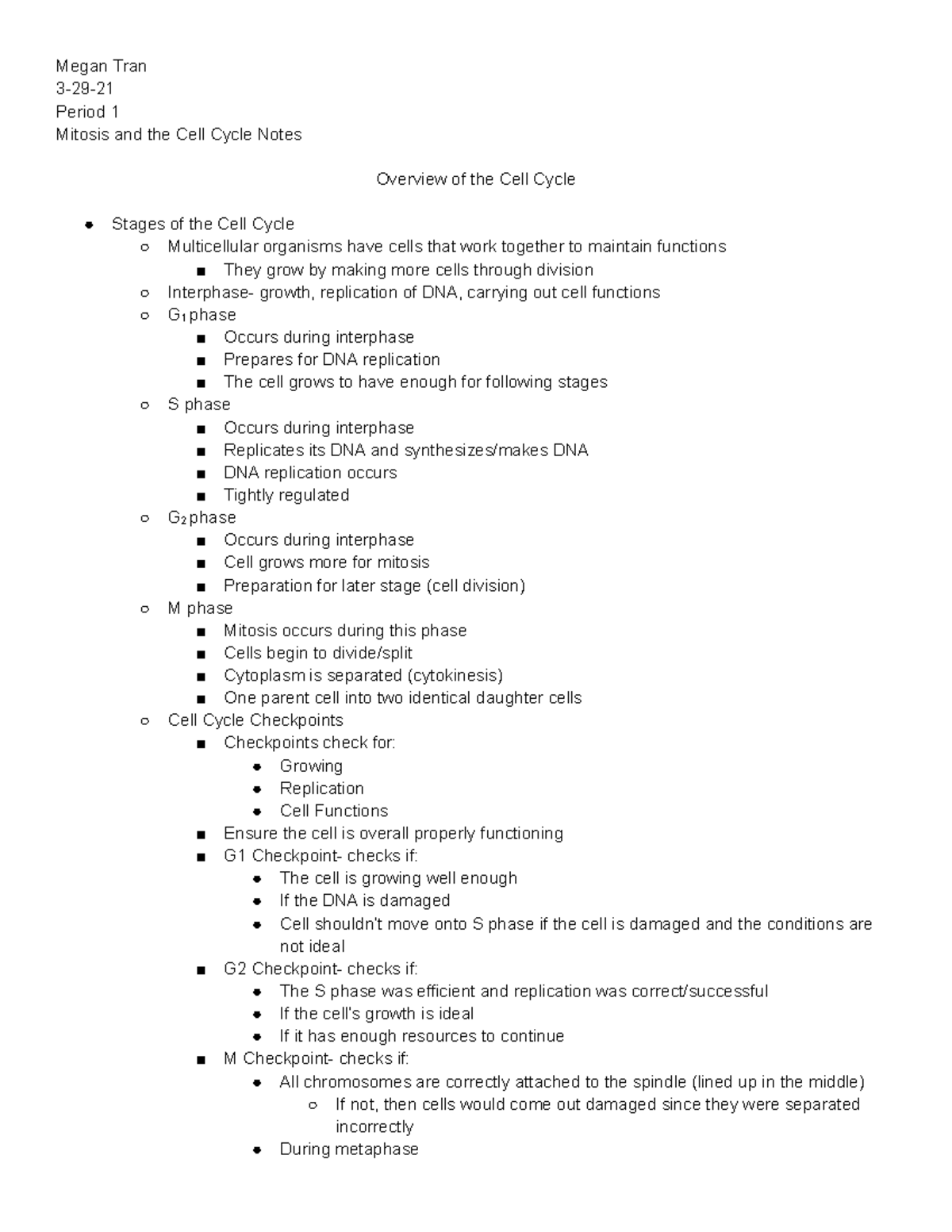 Mitosis and the Cell Cycle Notes - Megan Tran 3-29- Period 1 Mitosis ...