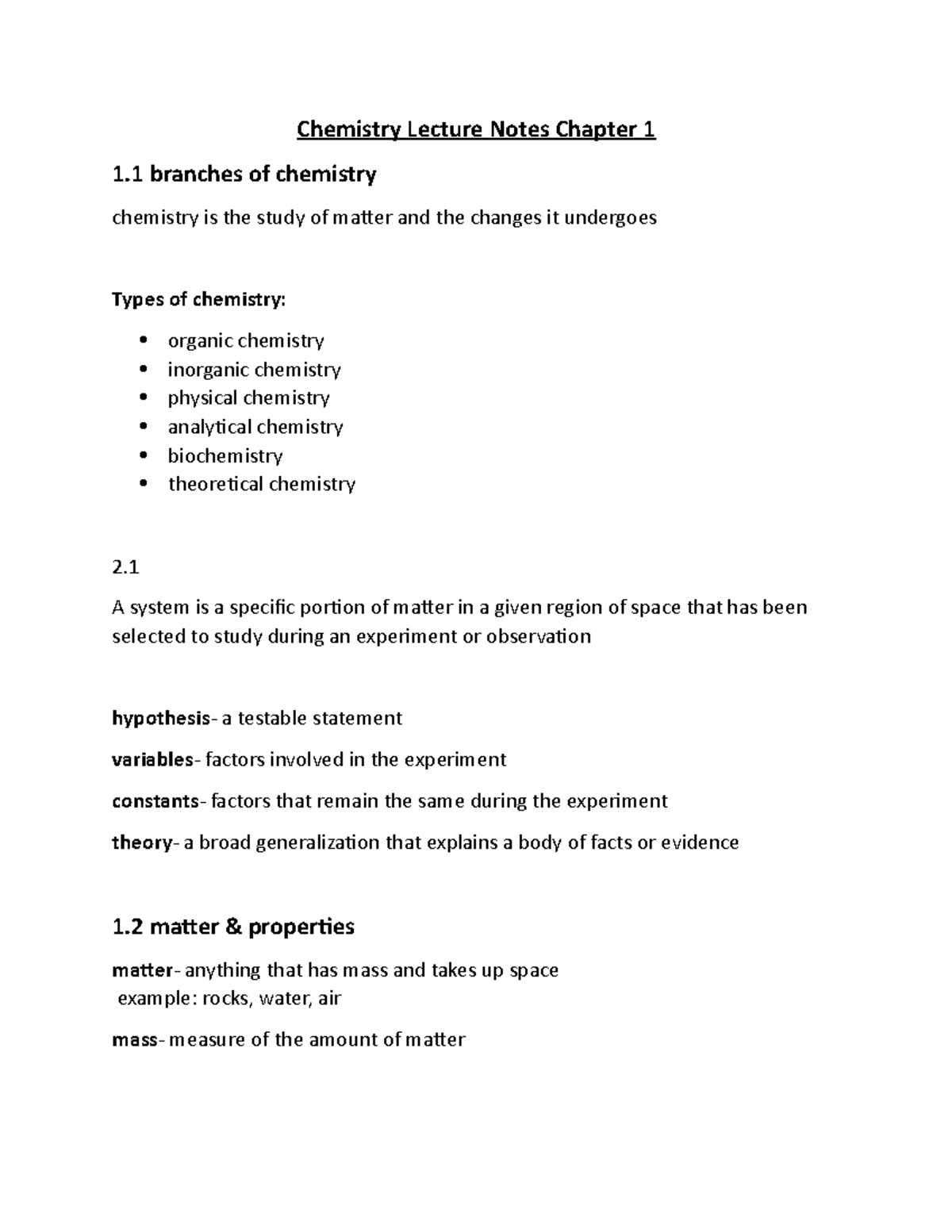 Lecture Notes Chapter 1 A System Is A Specific Portion Of Matter In A Given Region Of Space