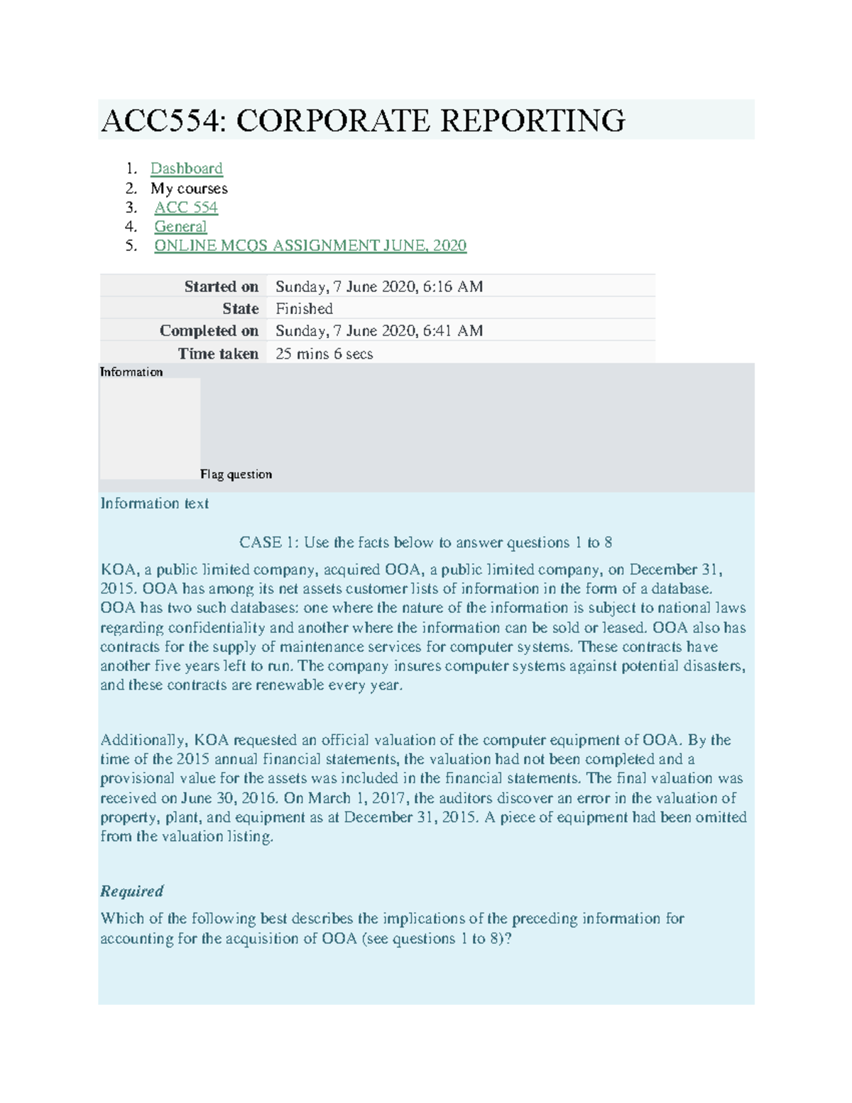 Parcial 14 7 June 2020, questions and answers - ACC554: CORPORATE ...