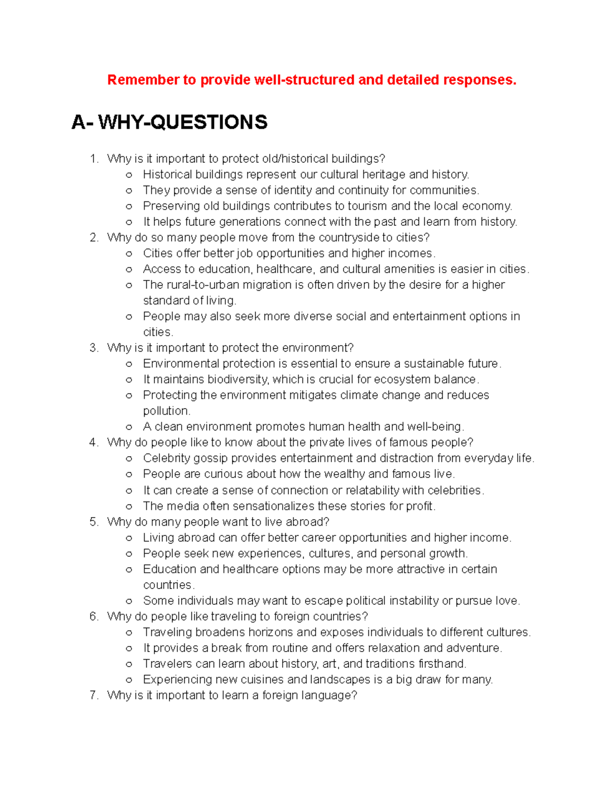 Part 3 Question types - Remember to provide well-structured and ...