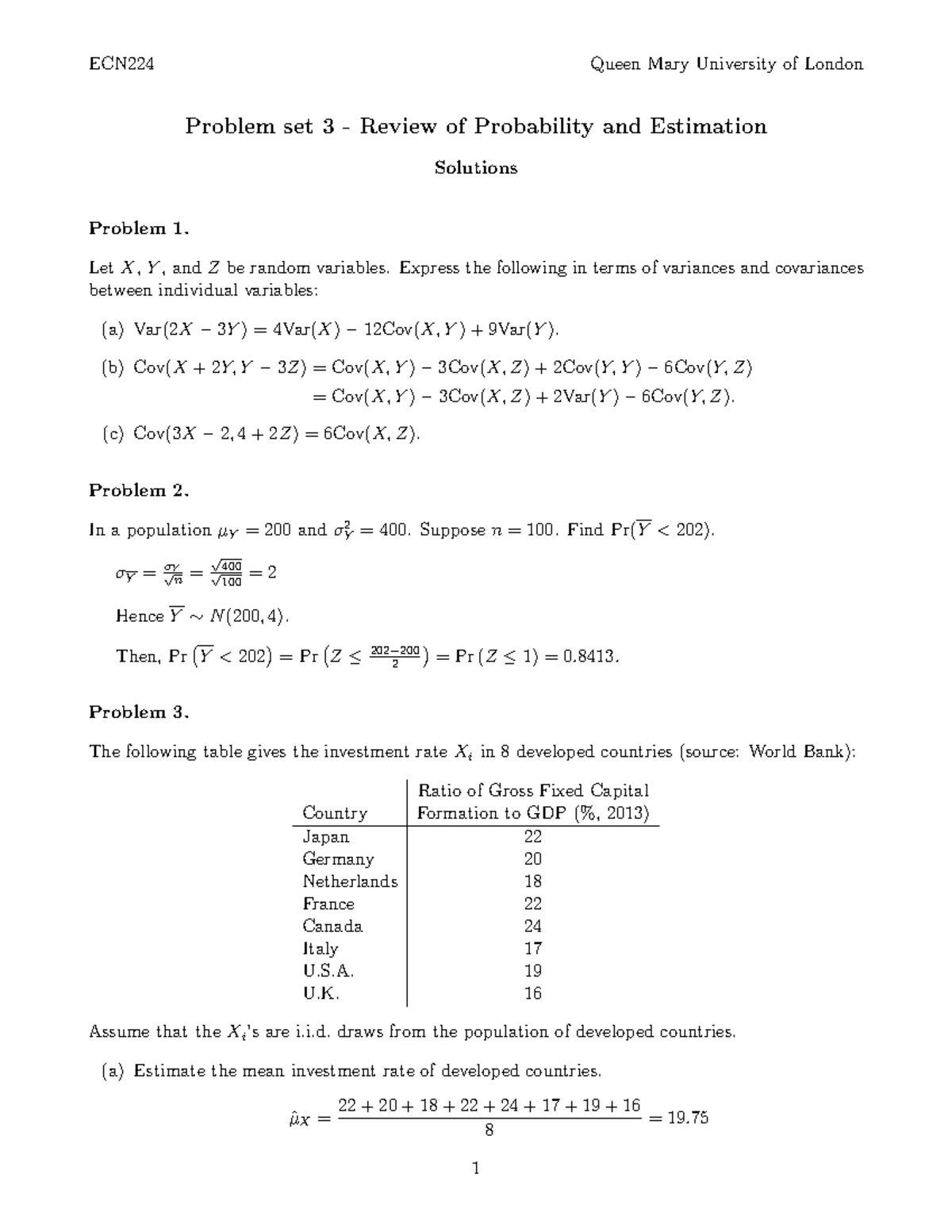 PS3 solutions econometrics - ECN224 Queen Mary University of London Problem set 3 - Review of ...