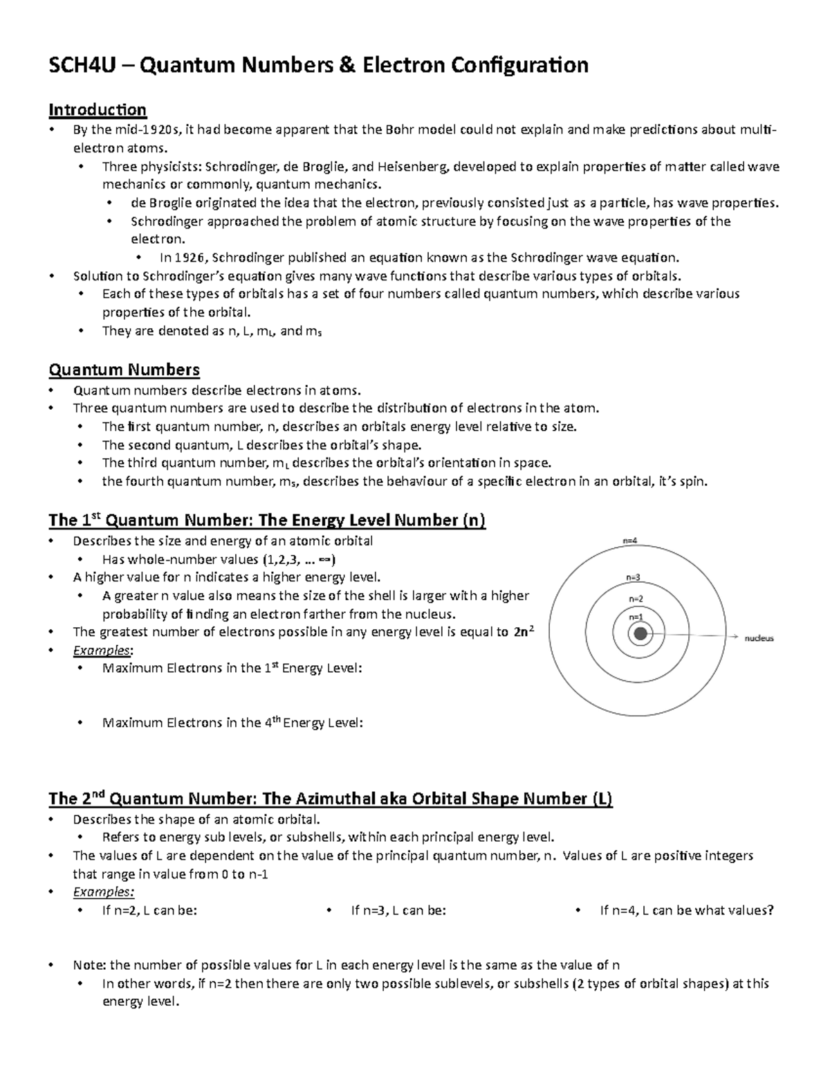 SCH4U - Atomic Theory - 02 Quantum Numbers and Electron Configuration ...