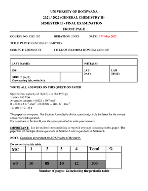 CHE 102 Tutorial Practice Questions - Tutorial Questions Section A (a) Hydrocarbon B has a ...