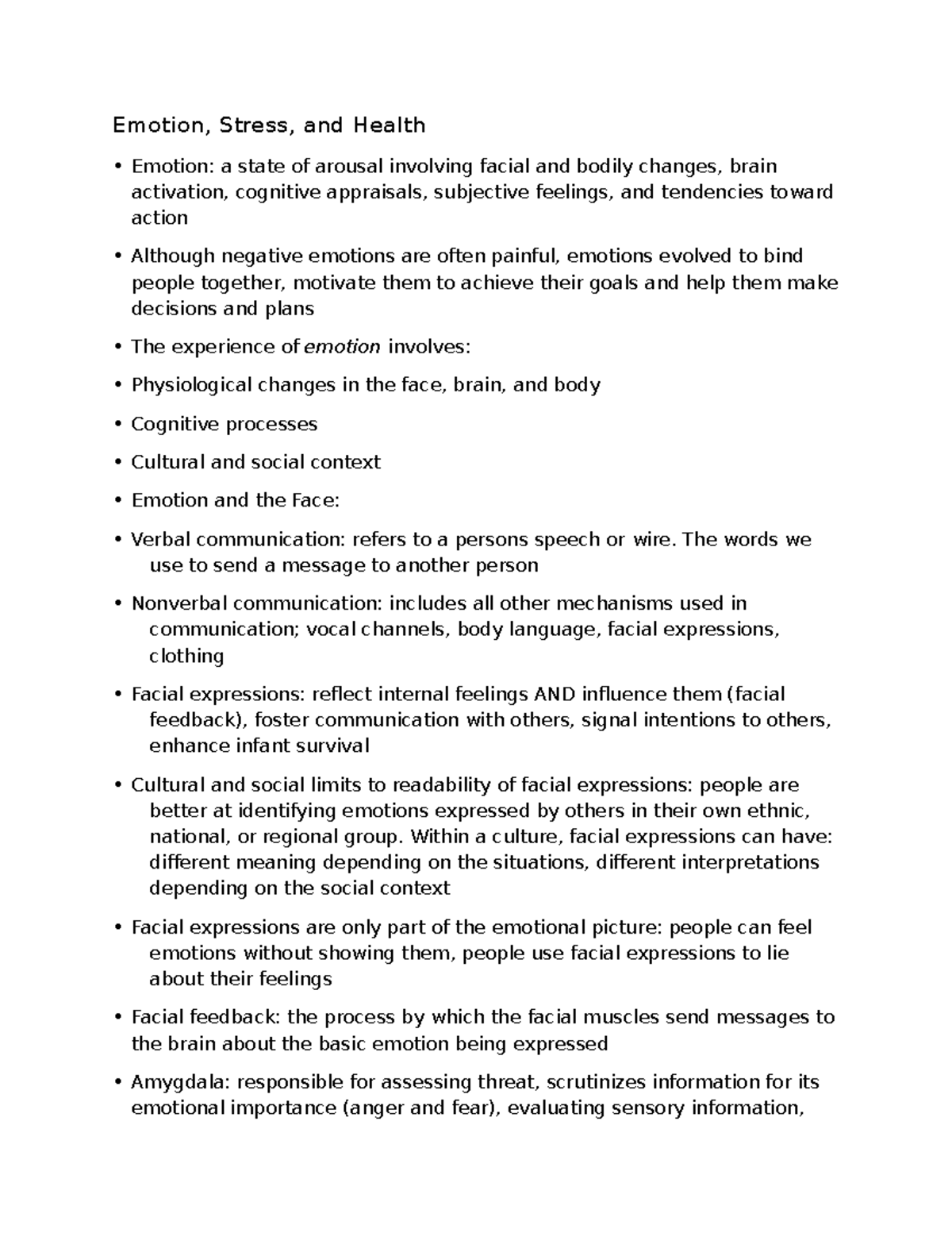 Psych 3 - Emotion, Stress, and Health Emotion: a state of arousal ...