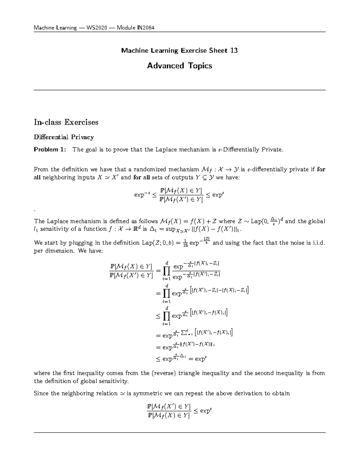 Exercise solution inclass 13 advanced - Machine Learning — WS2020 — Module IN Machine Learning ...