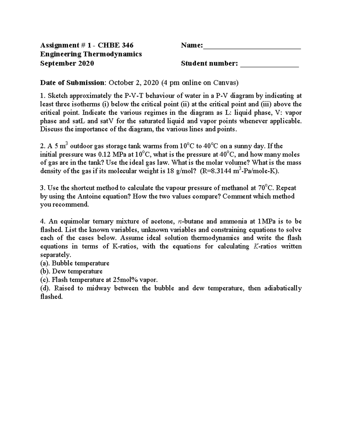 2020 Assignment 01 CHBE-346 - Assignment # 1 - CHBE 346 Name ...