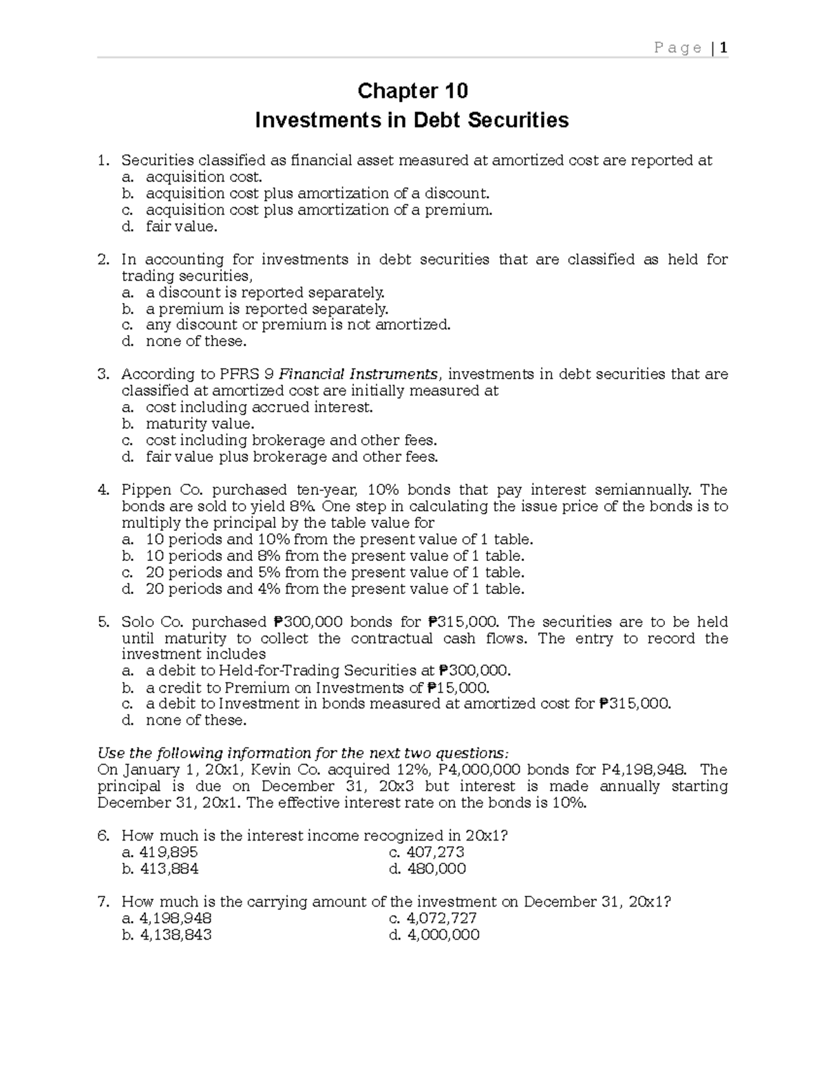Chapter 10 Investments IN DEBT Securities - P a g e | 1 Chapter 10 ...