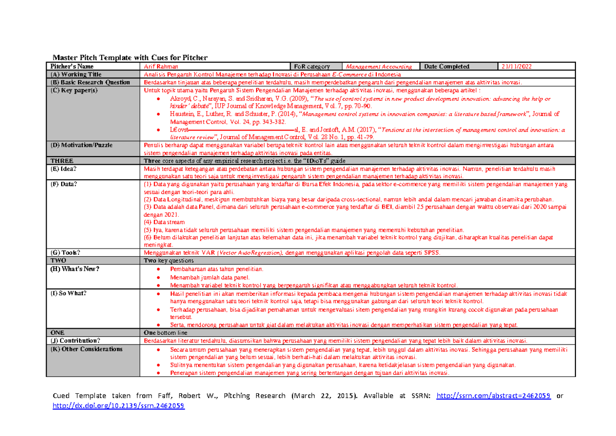 Just Pitching - Pitcing Research - Cued Template taken from Faff ...