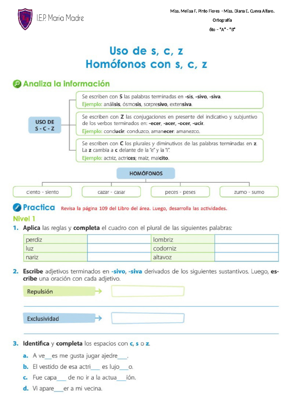 Uso de la C, S y Z. Como diferenciarlas. Uso correcto y como escribir ...