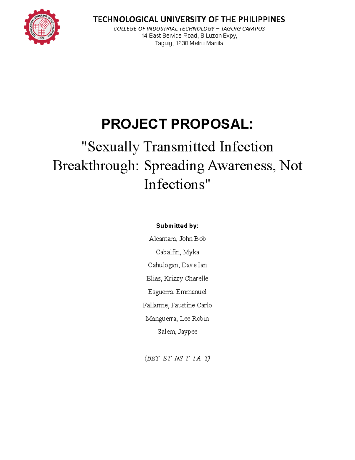 Group 4 UTS Project Proposal - COLLEGE OF INDUSTRIAL TECHNOLOGY ...