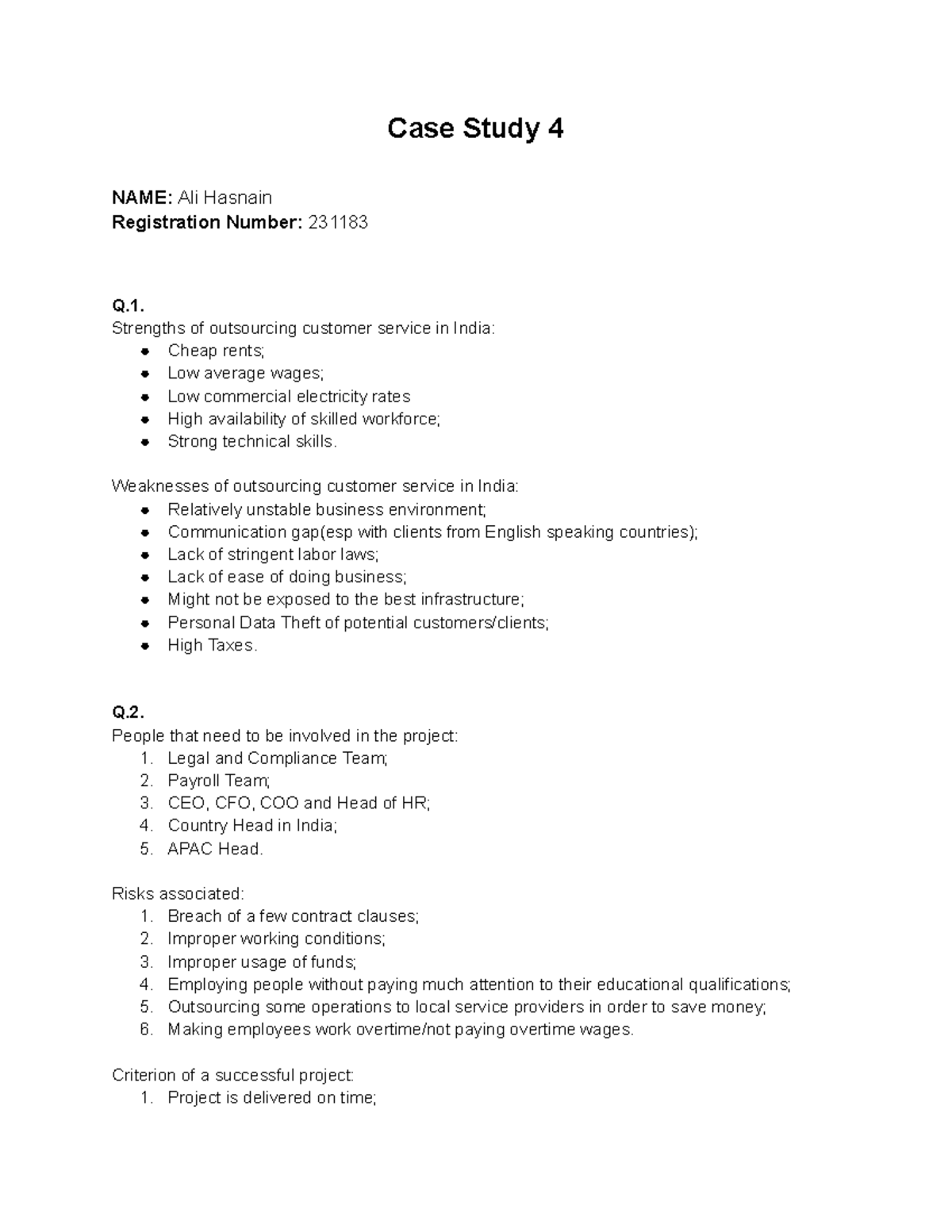 Case Study 4 (2) - abcd - Case Study 4 NAME: Ali Hasnain Registration ...
