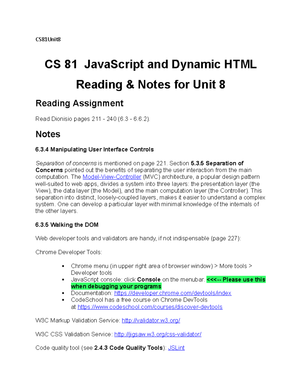 CS81Unit8 - module - CS81Unit8 CS 81 JavaScript and Dynamic HTML ...