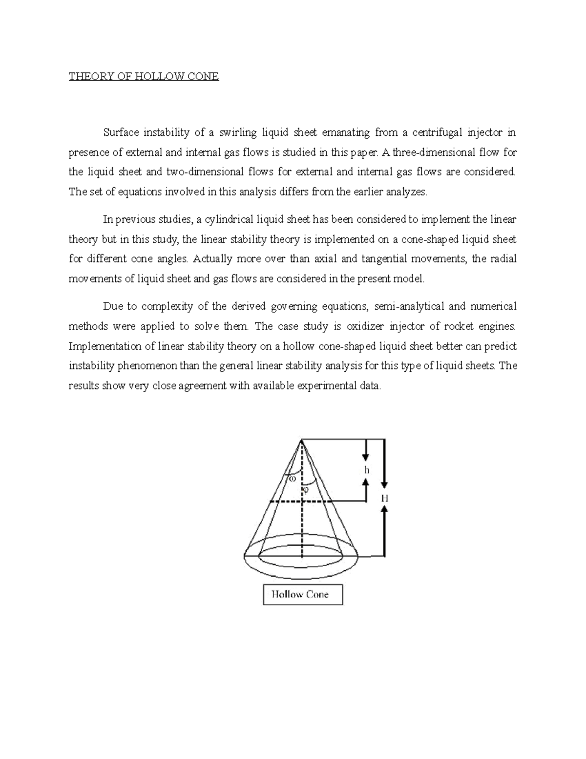 Theory OF Hollow CONE - THEORY OF HOLLOW CONE Surface instability of a ...