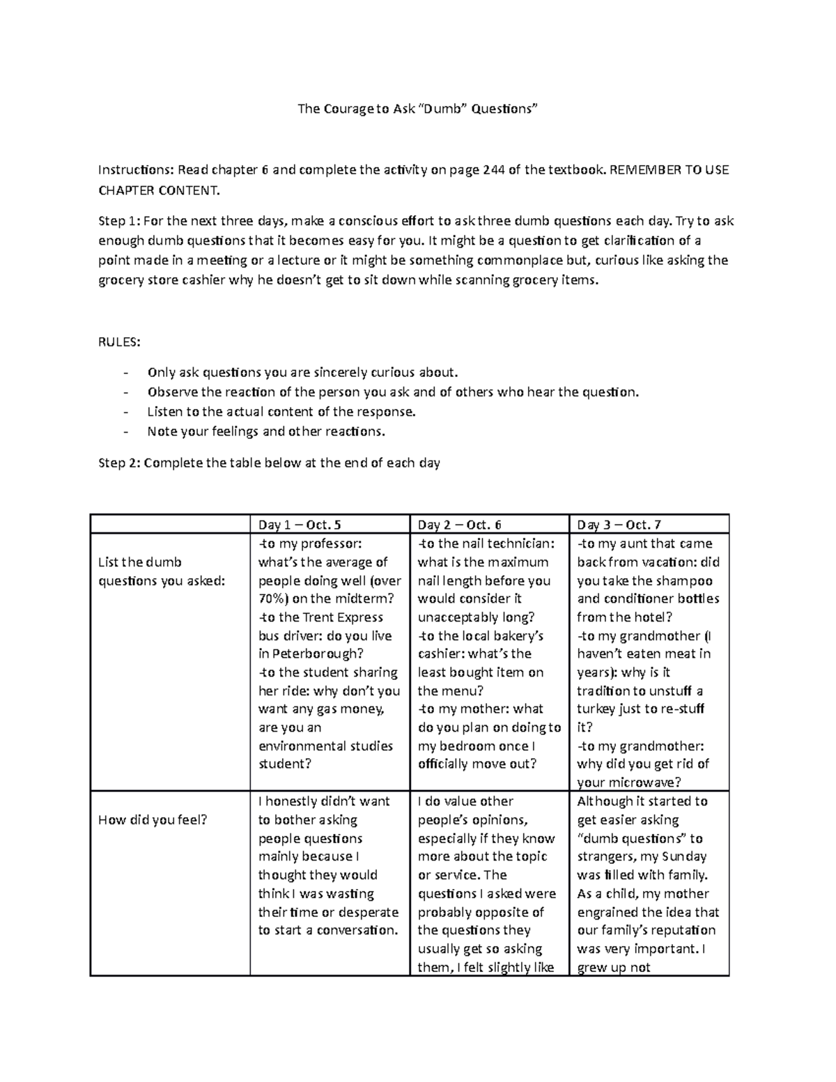 ADMN 2010 - Journal Chpt 6 - The Courage to Ask “Dumb” Questions ...