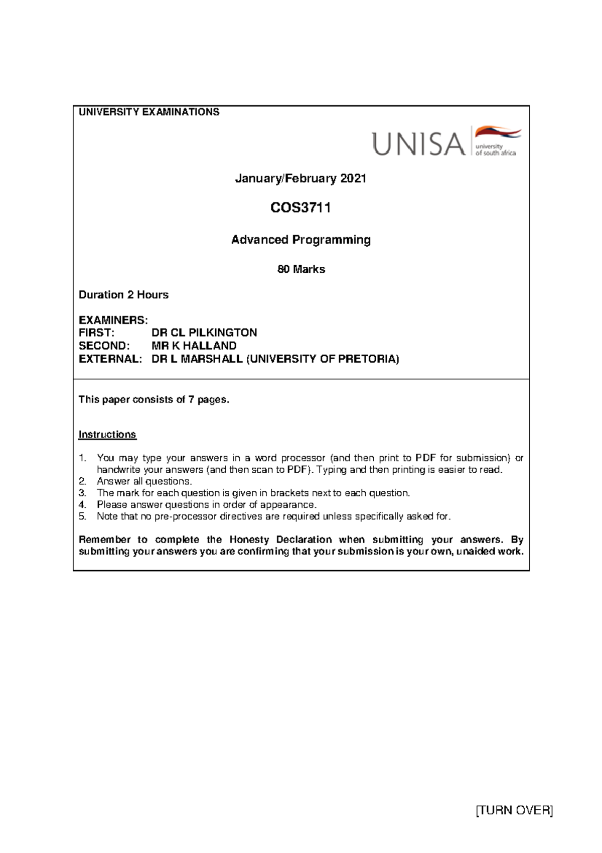 COS3711 2021 Jan Feb Question paper - COS3711 - Unisa - Studocu