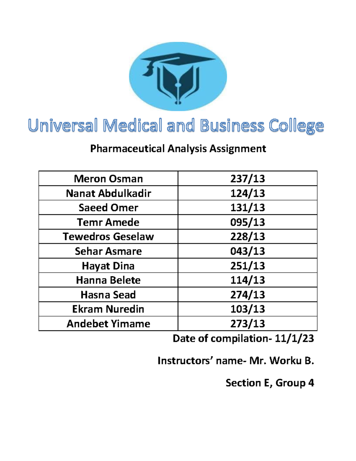 Analysis assignment - kkpkolmlkmjknbhnbhmbjk - Pharmaceutical Analysis ...