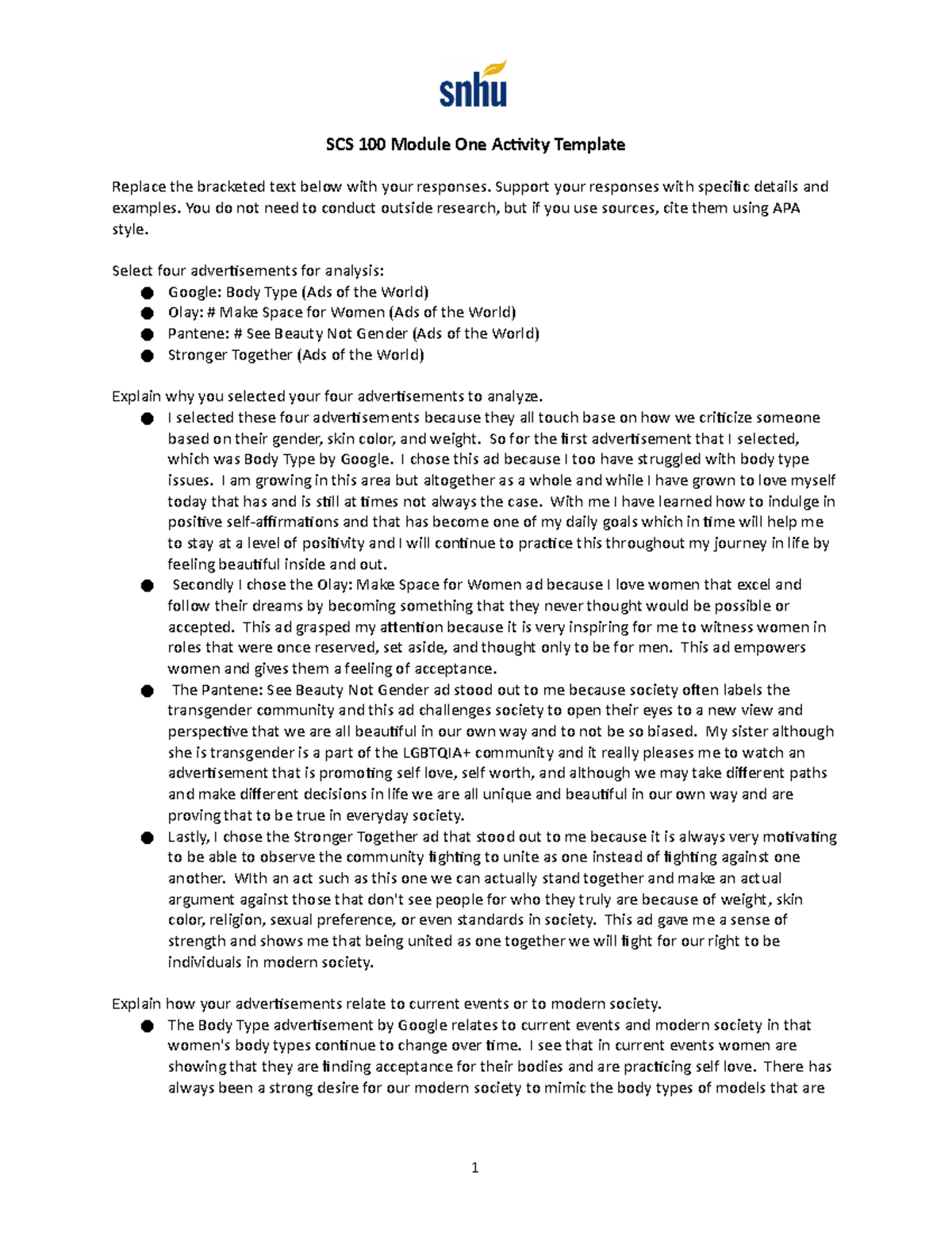 SCS 100 1st Assignment completed - SCS 100 Module One Activity Template ...