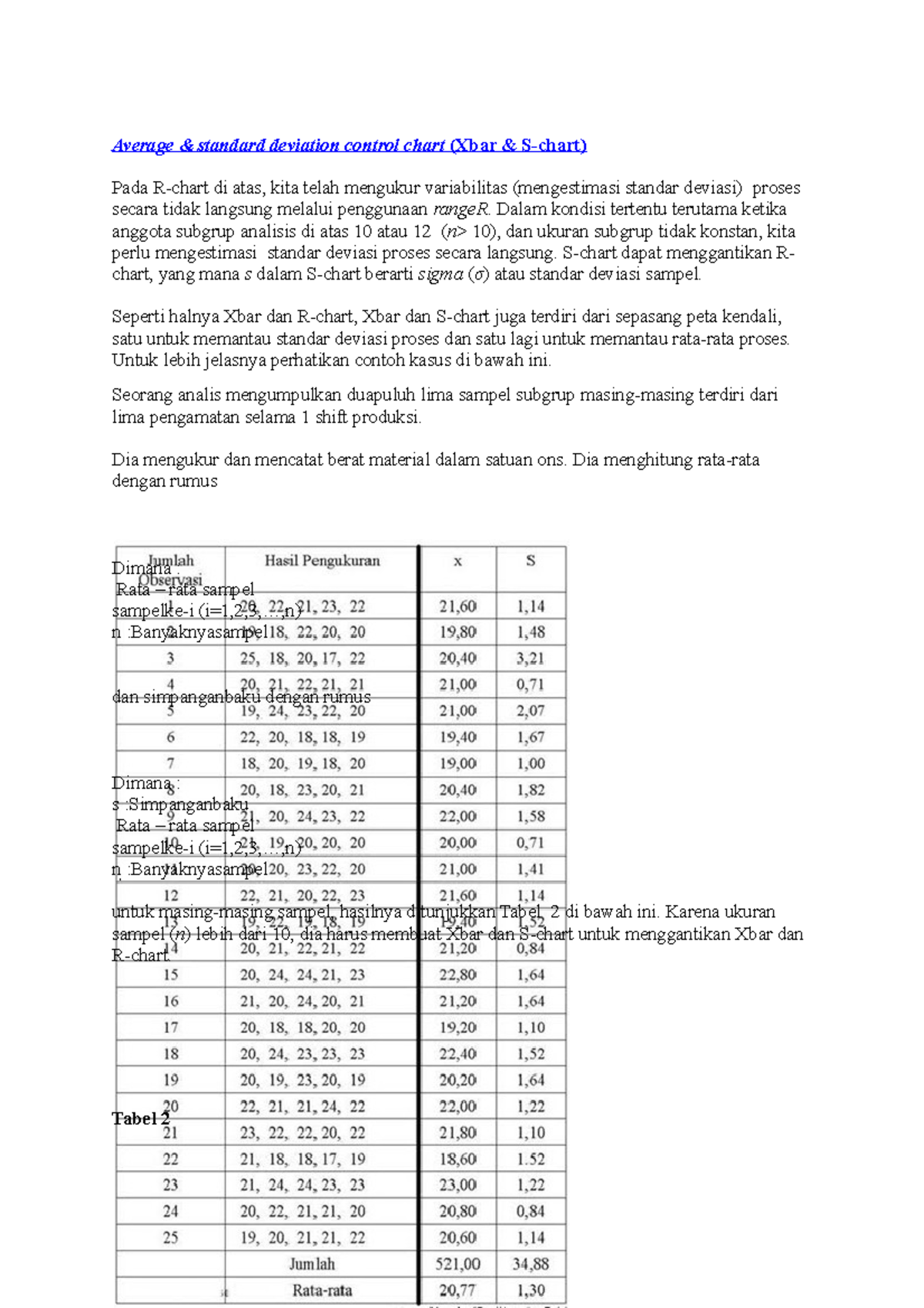 Materi SPM X Bar-S - Average & standard deviation control chart (Xbar ...
