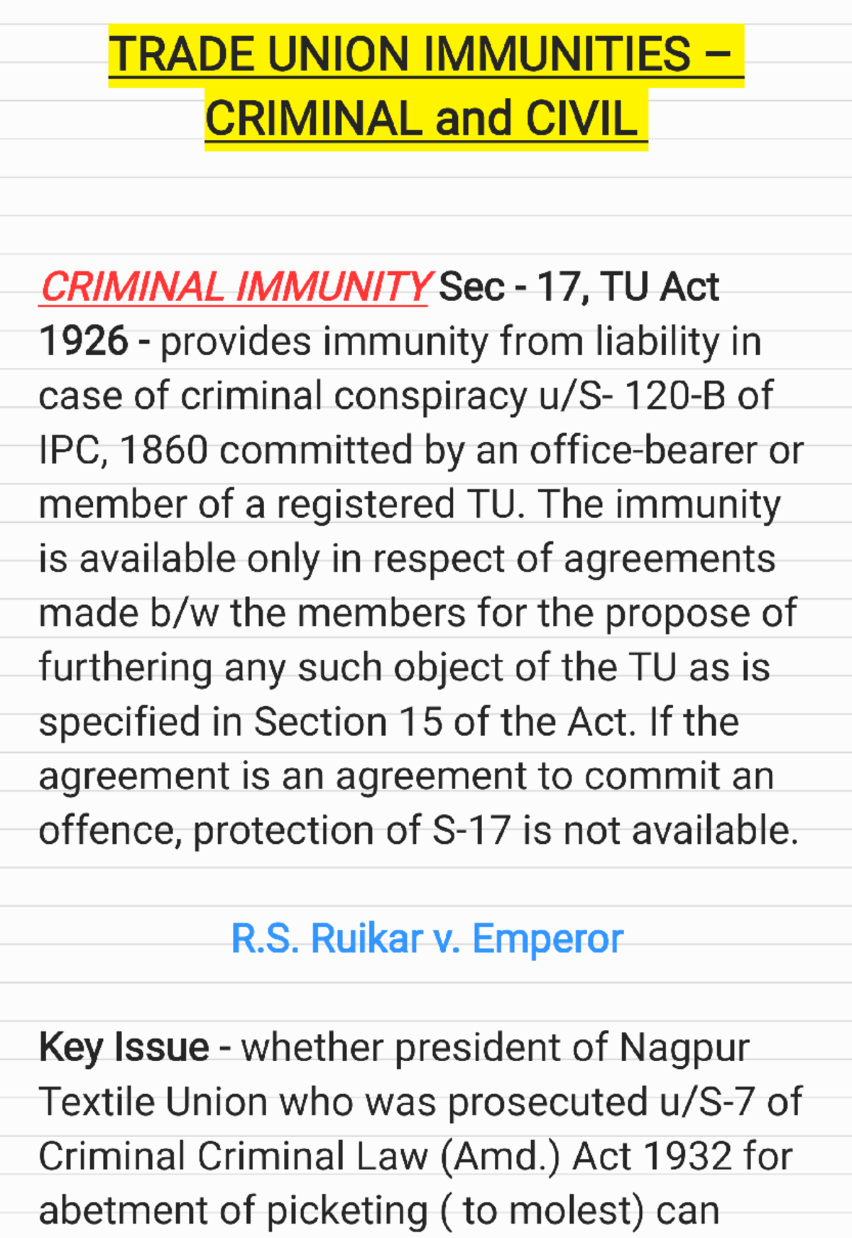 𝐓𝐔 𝐈𝐌𝐌𝐔𝐍𝐈𝐓𝐘 - 𝐂𝐑𝐈𝐌𝐈𝐍𝐀𝐋 & 𝐂𝐈𝐕𝐈𝐋 - TRADE UNION IMMUNITIES CRIMINAL and ...