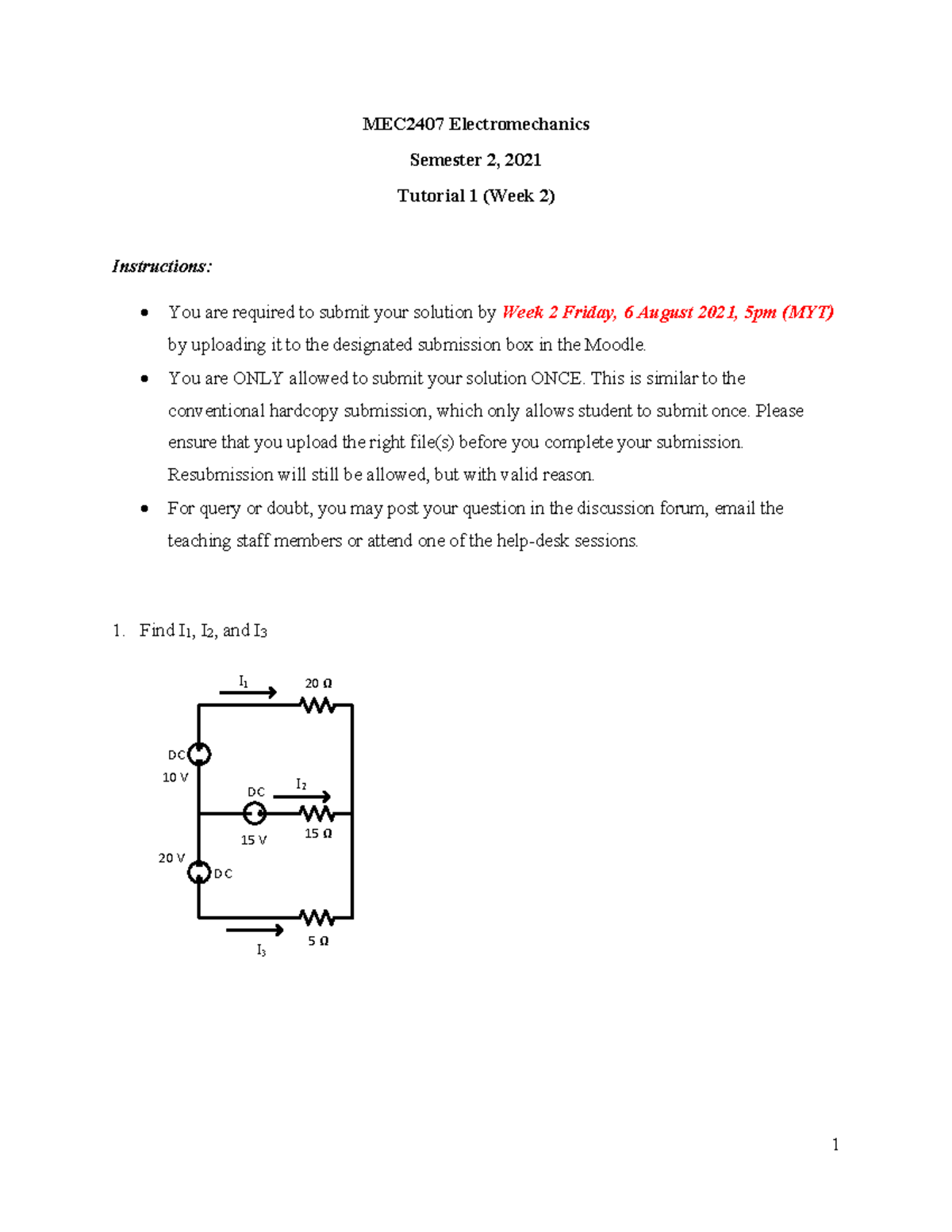 MEC2407 Tutorial 1 - notes - 1 MEC2407 Electromechanics Semester 2 ...