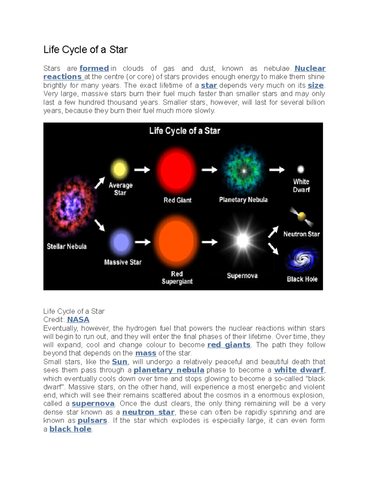 Life Cycle of a Star - Lecture notes 1 - Life Cycle of a Star Stars are ...