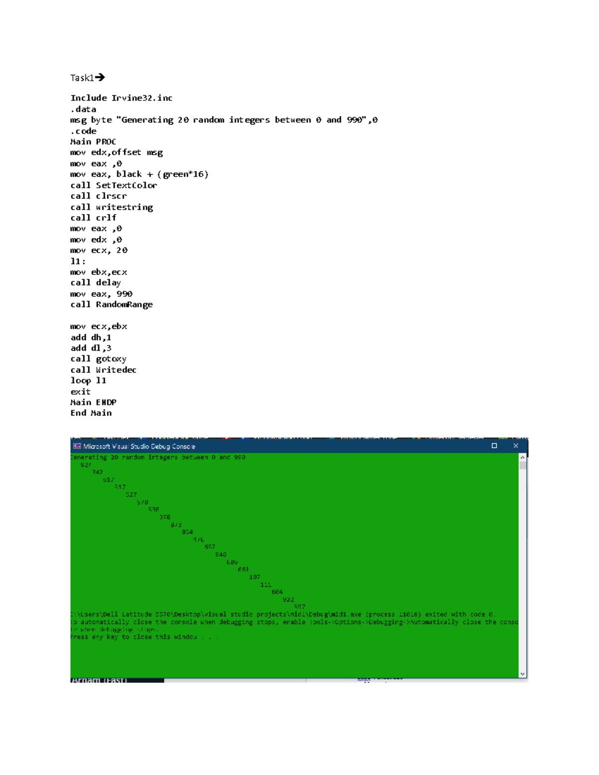 Lab 6 - done and dusted - Task1 Include Irvine32 .data msg byte "Generating 20 random integers ...