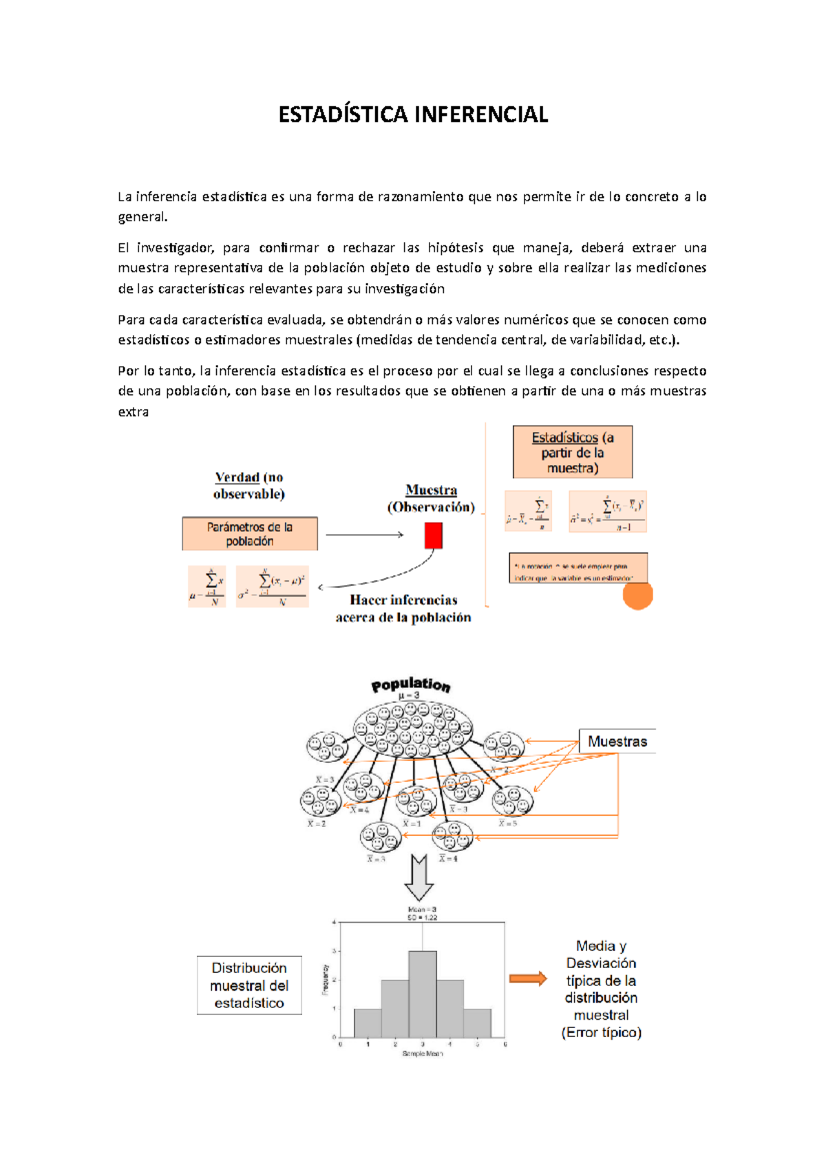 Estadística Inferencial - ESTADÍSTICA INFERENCIAL La inferencia estadística es una forma de ...