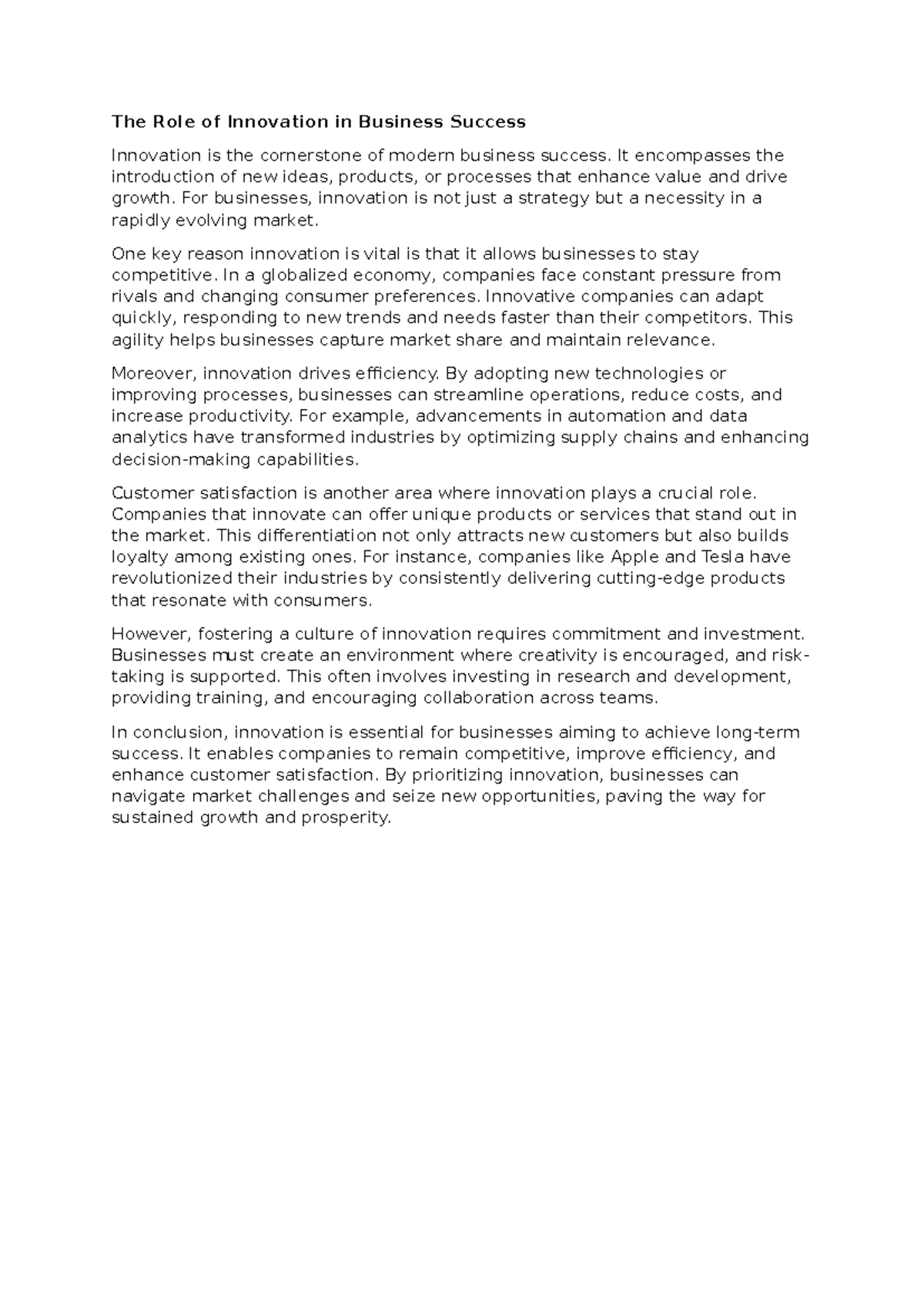 The Role of Innovation in Business Success - The Role of Innovation in ...