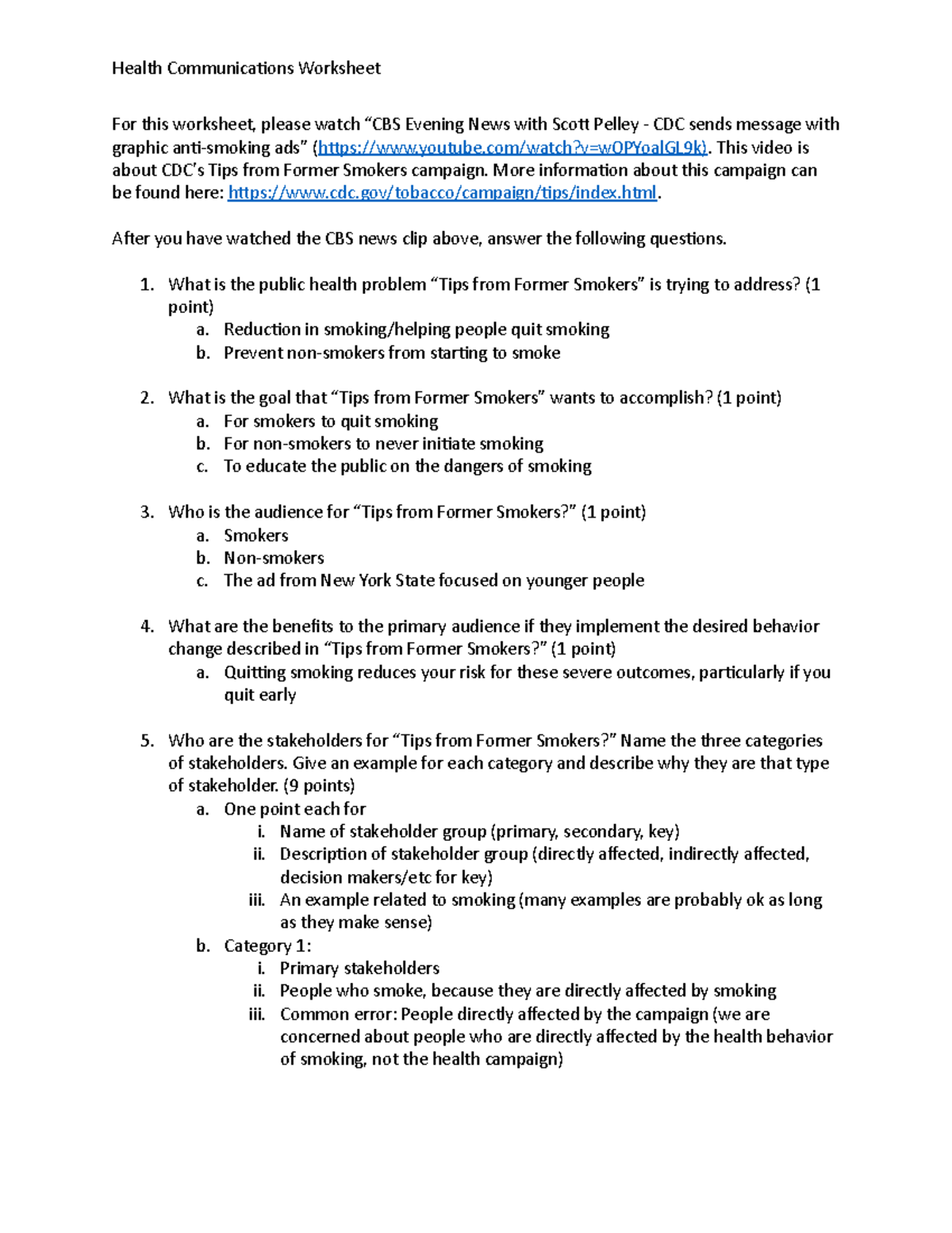 Health Communications Worksheet key v3 - For this worksheet, please ...