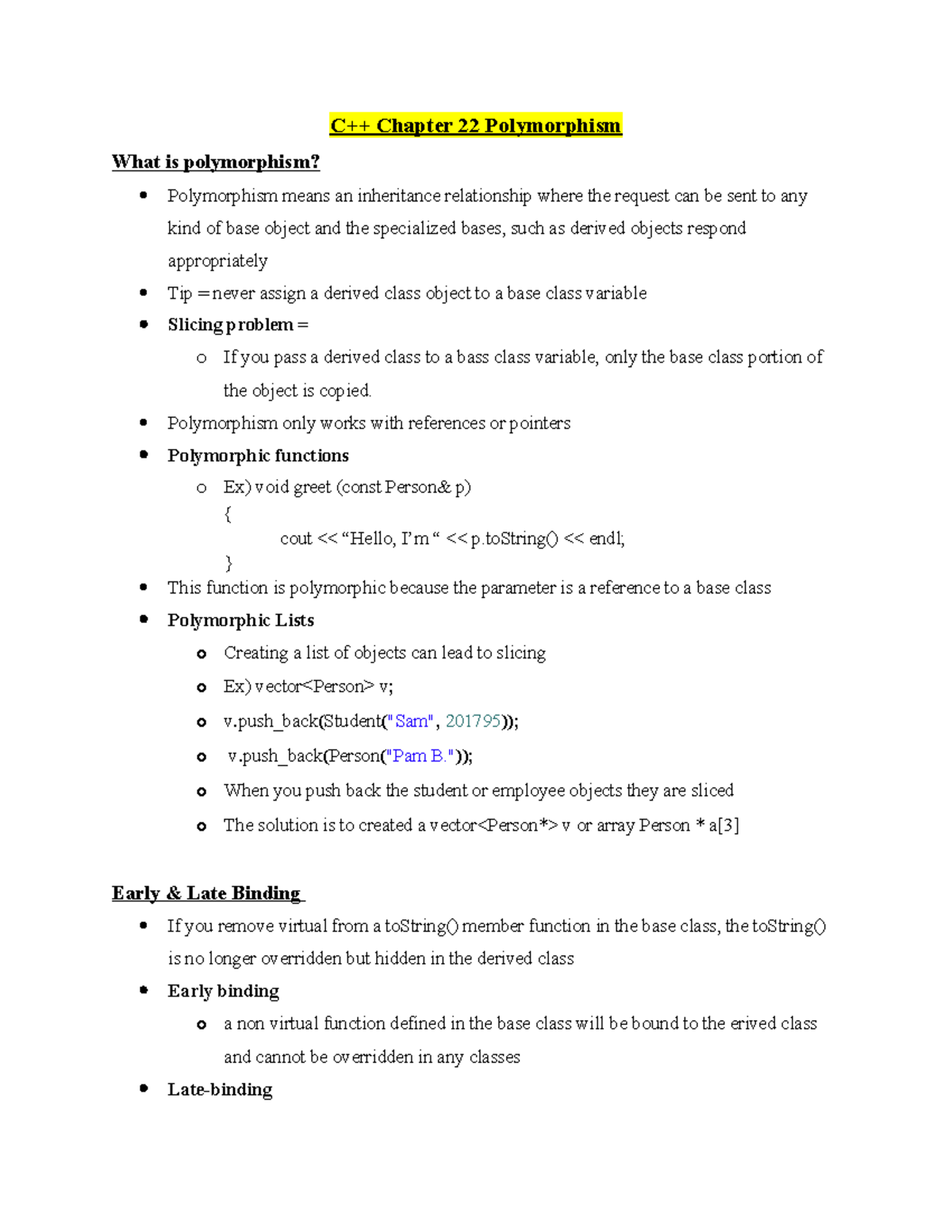 C++ Chapter 22 Polymorphism - C++ Chapter 22 Polymorphism What is ...