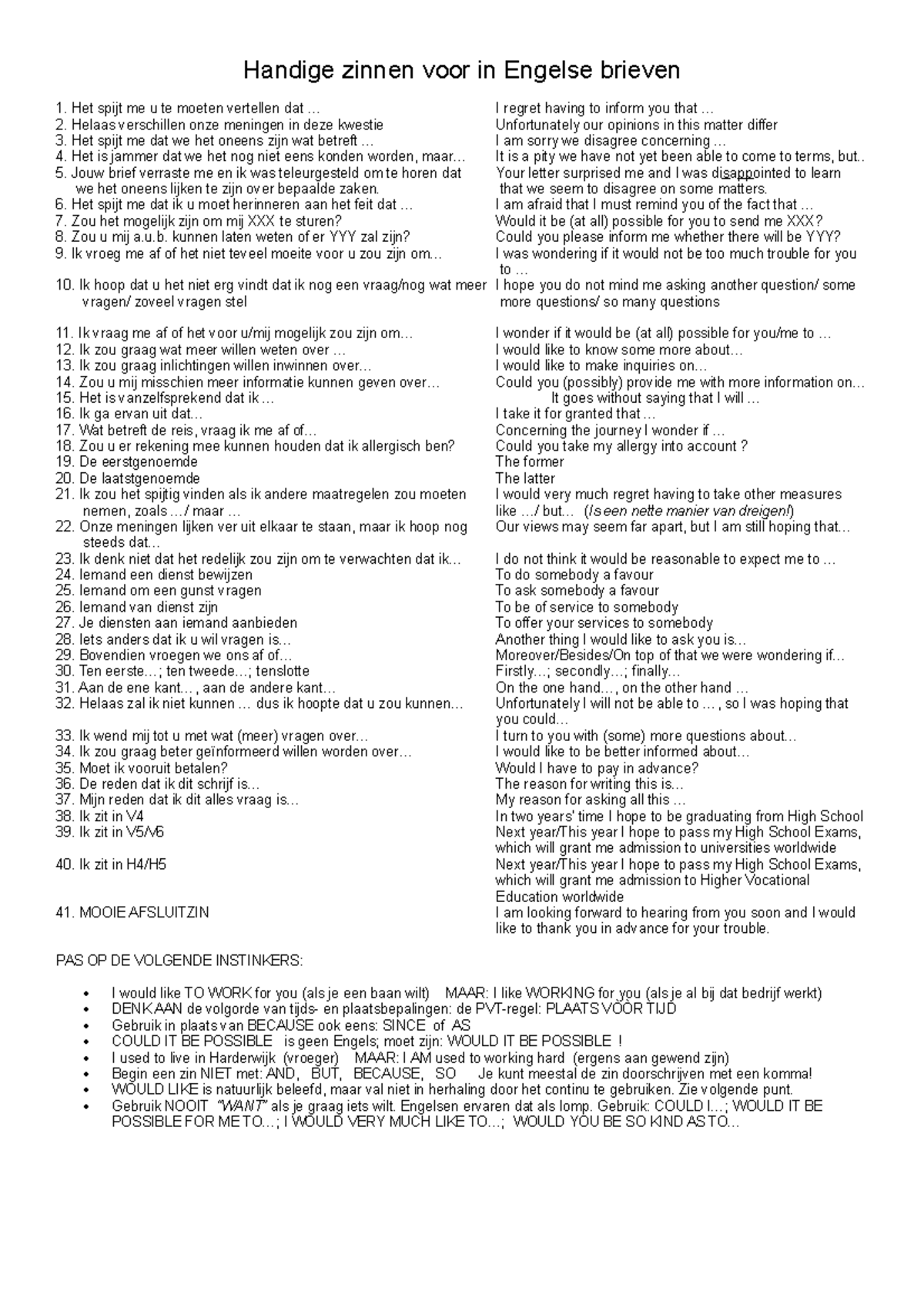 Briefzinnen Engels - Handige zinnen voor in Engelse brieven Het spijt ...