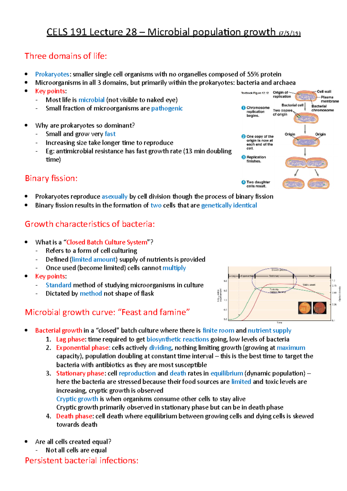 CELS 191 Lecture 28 - CELS 191 Lecture 28 – Microbial population growth ...
