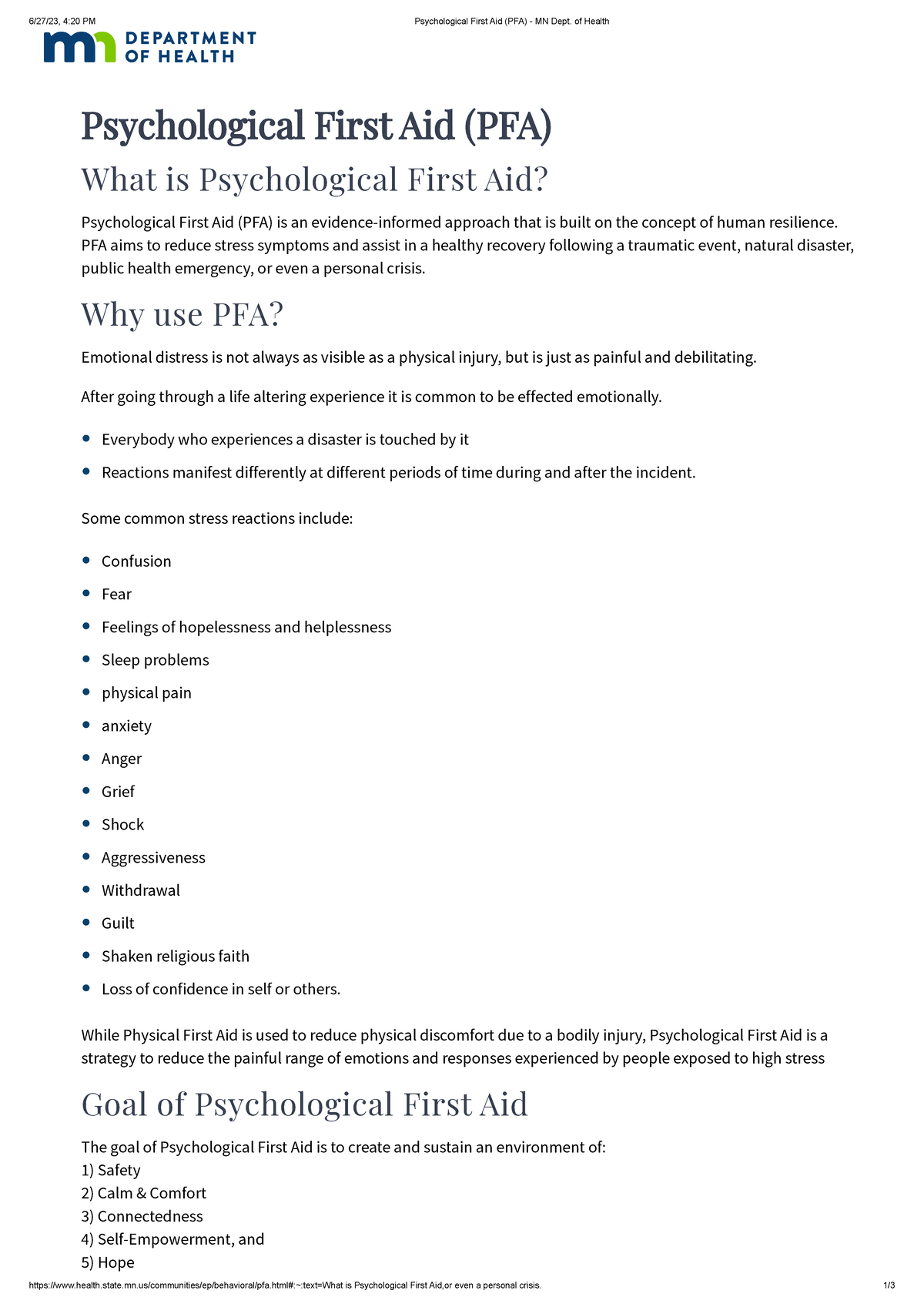 Psychological First Aid (PFA) - MN Dept. of Health - 6/27/23, 4:20 PM ...