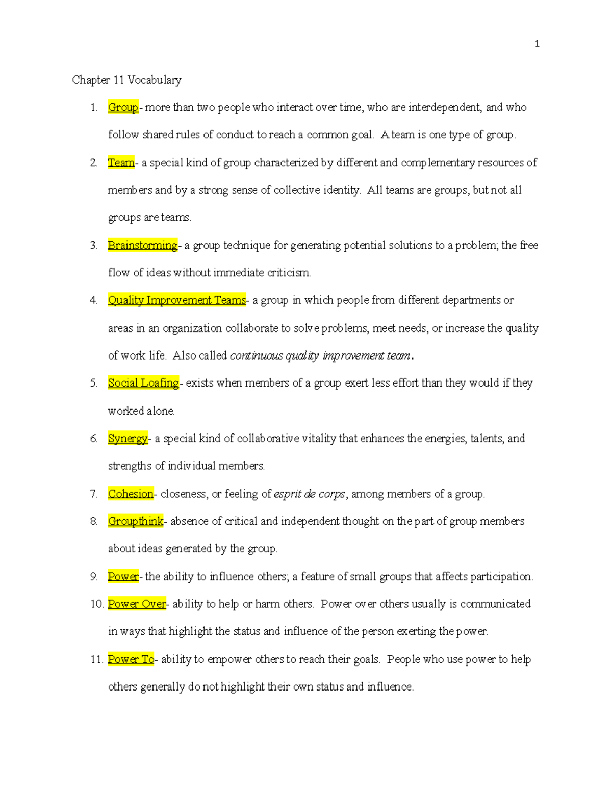 Chapter 11 Vocabulary - 1 Chapter 11 Vocabulary 1. Group - more than ...
