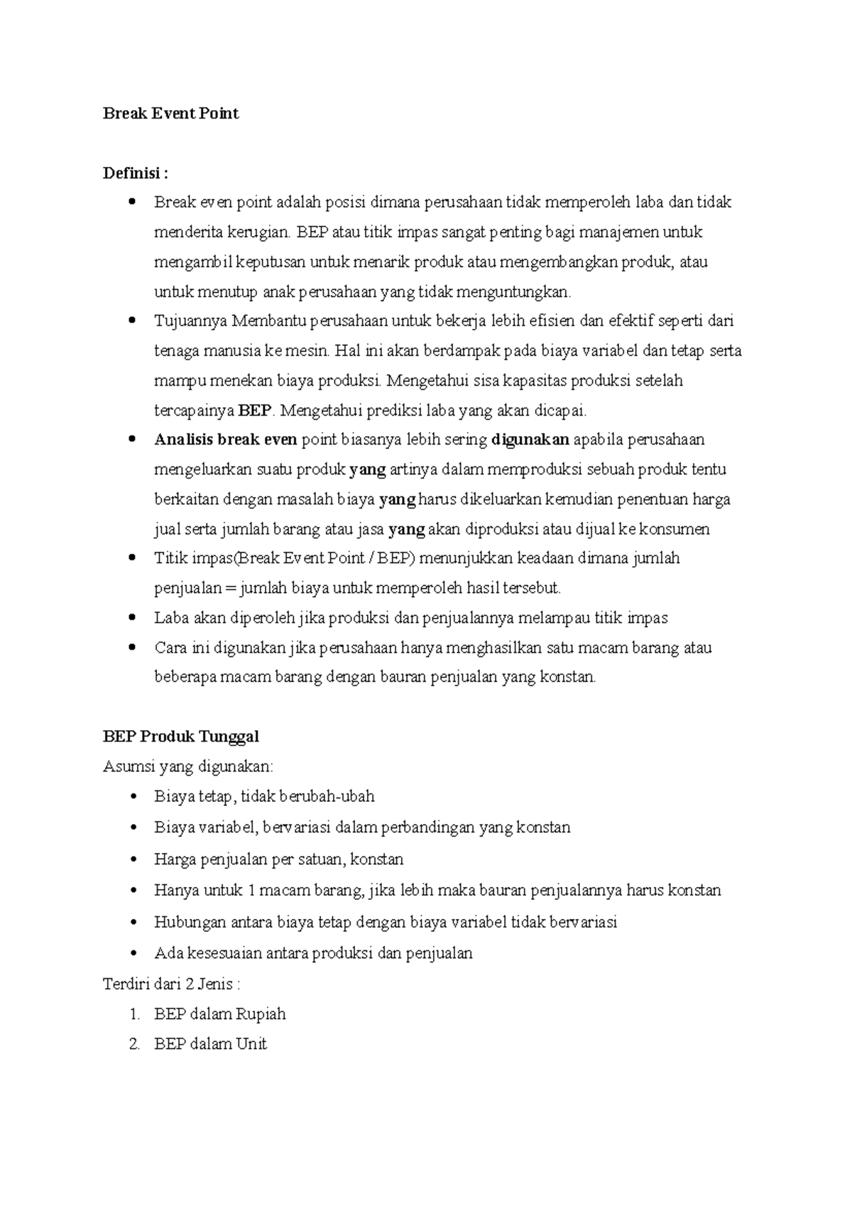 Break Event Point - Break Event Point Definisi : Break even point ...