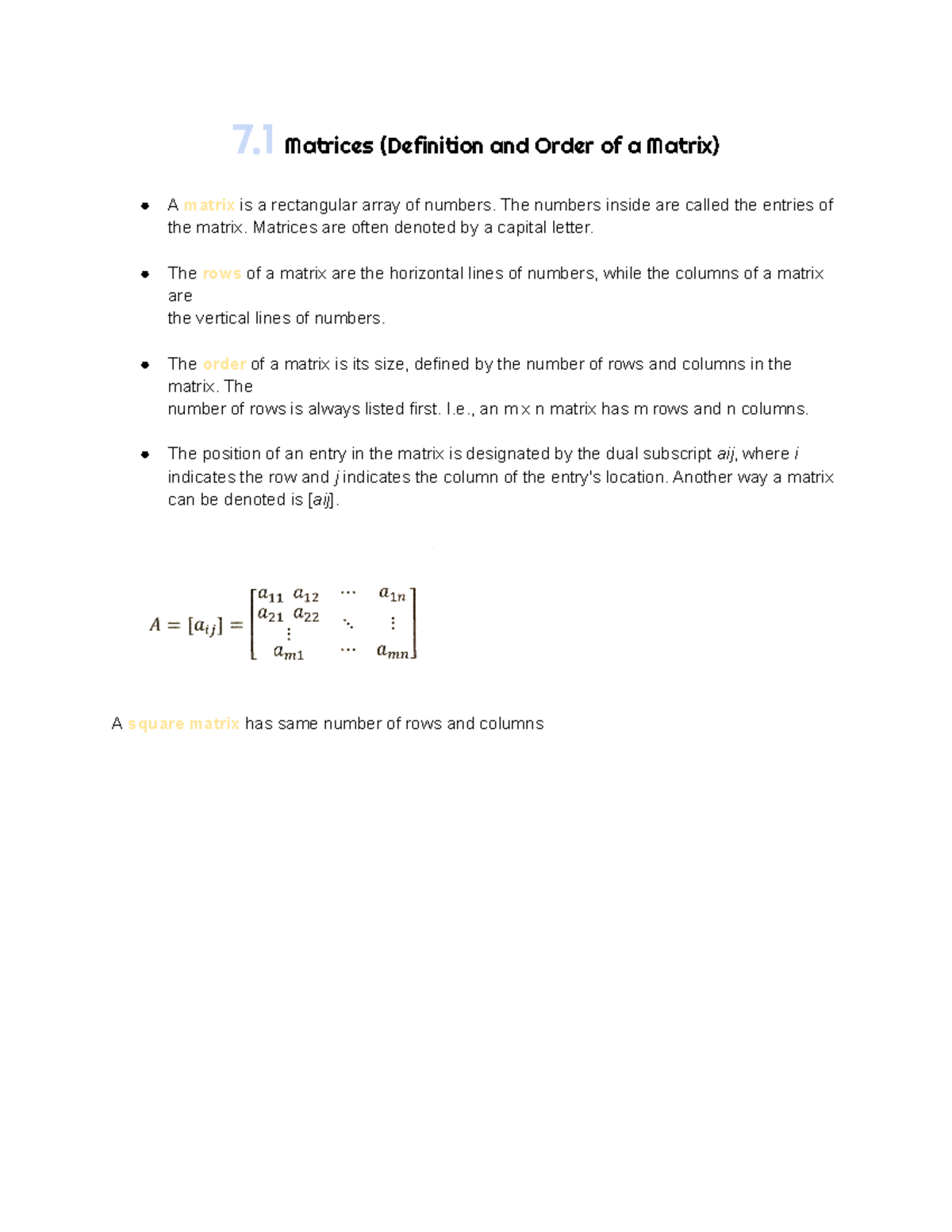 College Algebra 120 - section 7.1 notes! - 7 Matrices (Definition and ...