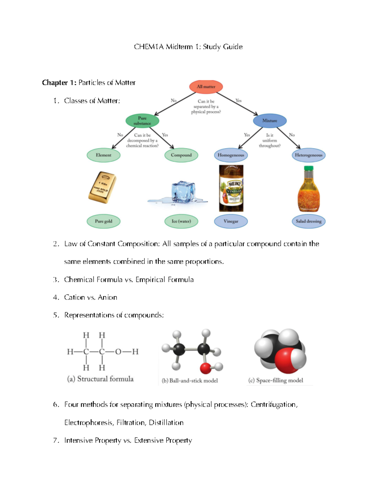 CHEM 1A Midterm 1 - Study Guide - CHEM1A Midterm 1: Study Guide Chapter ...