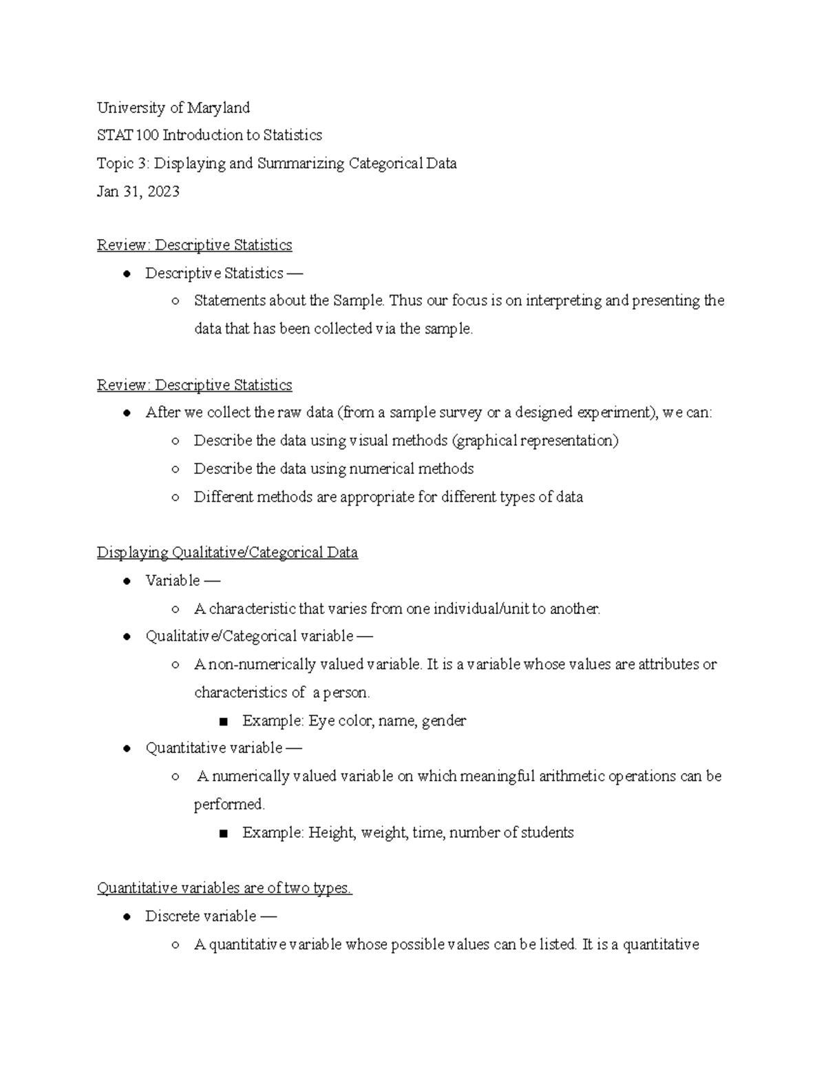 Topic 3 Displaying and Summarizing Categorical Data - University of ...