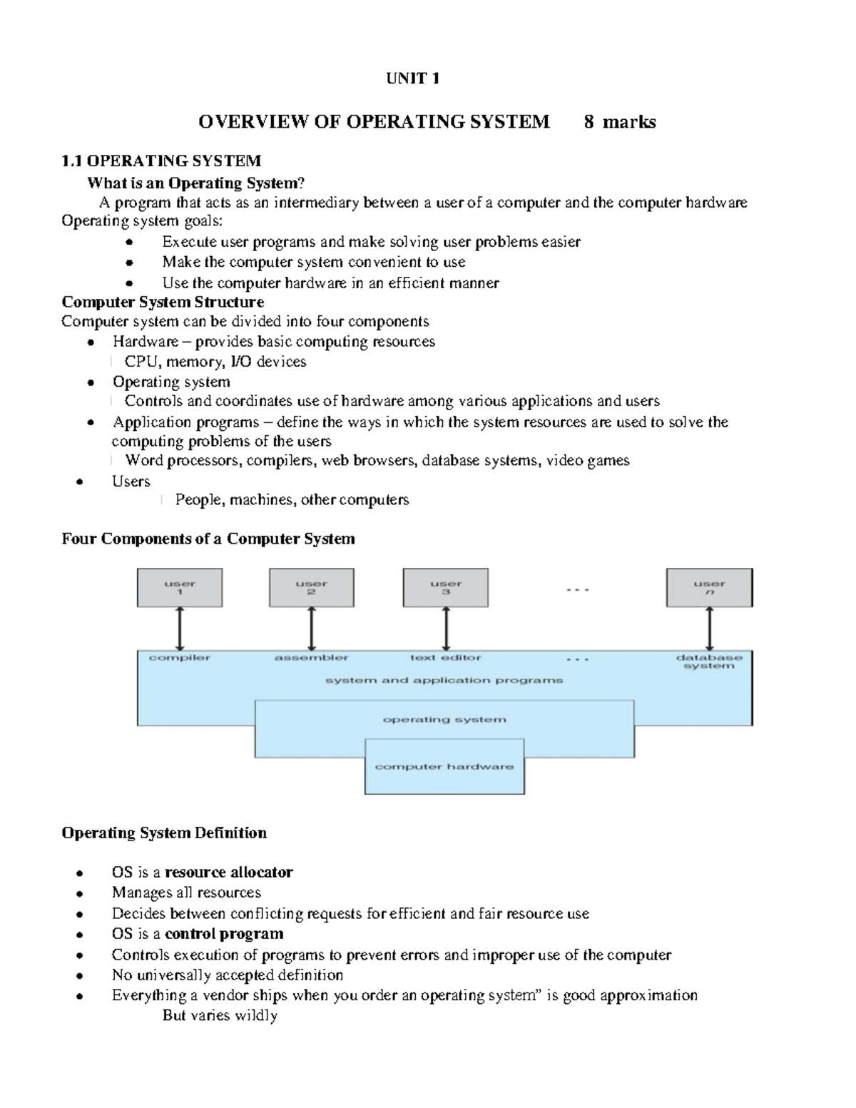 1. Overview OF Operating System - UNIT 1 OVERVIEW OF OPERATING SYSTEM 8 marks 1 OPERATING SYSTEM ...