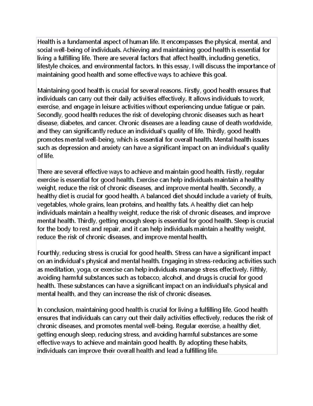 Doc2 - In class assignment - Health is a fundamental aspect of human ...