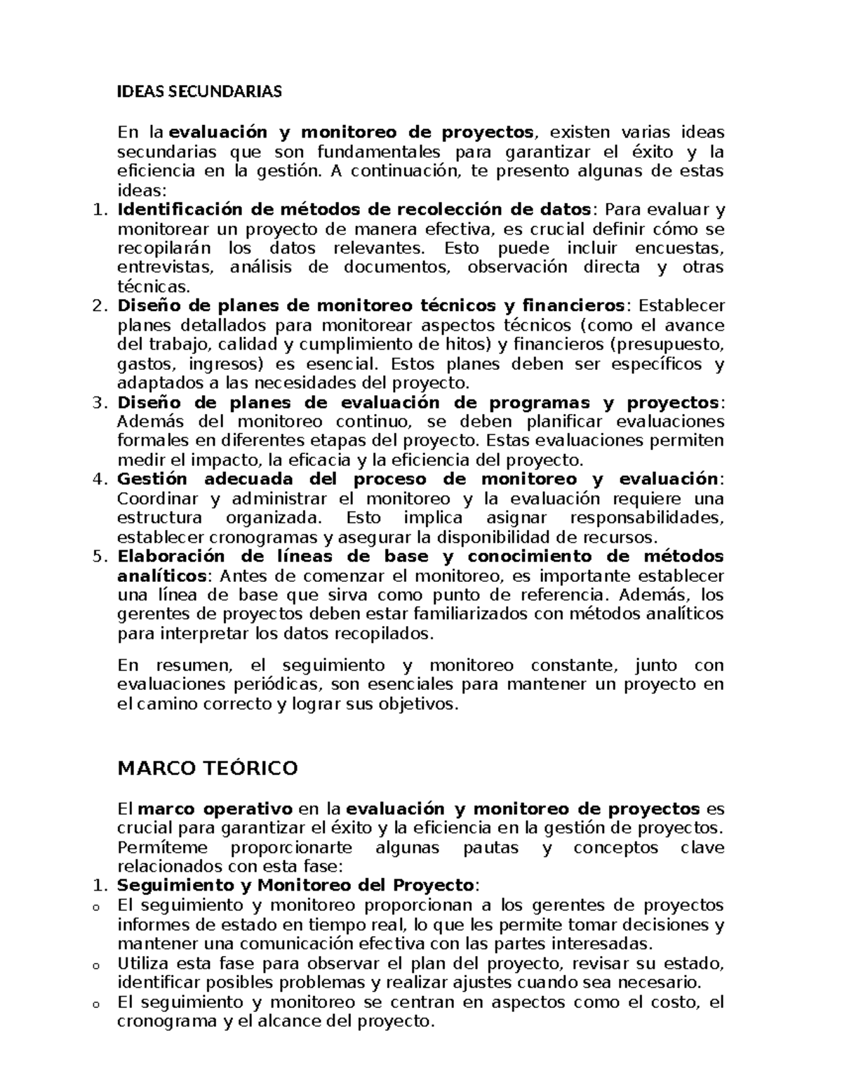 10 Temas - IDEAS SECUNDARIAS En la evaluación y monitoreo de proyectos ...
