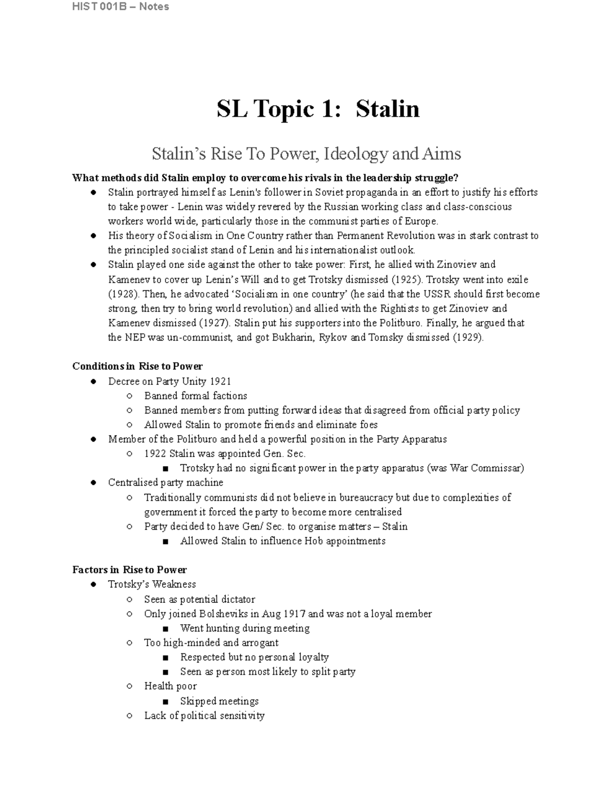 World History From 1500 - SL Topic 1: Stalin Stalin’s Rise To Power ...
