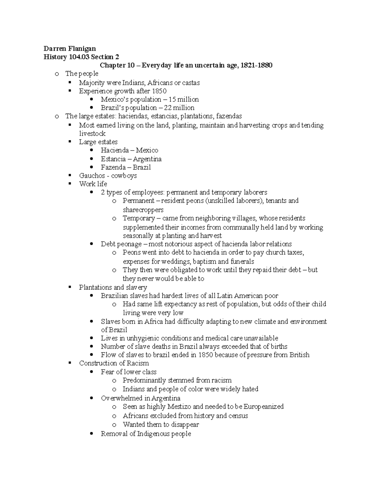 HOLA ch 10 summary - Darren Flanigan History 104 Section 2 Chapter 10 ...