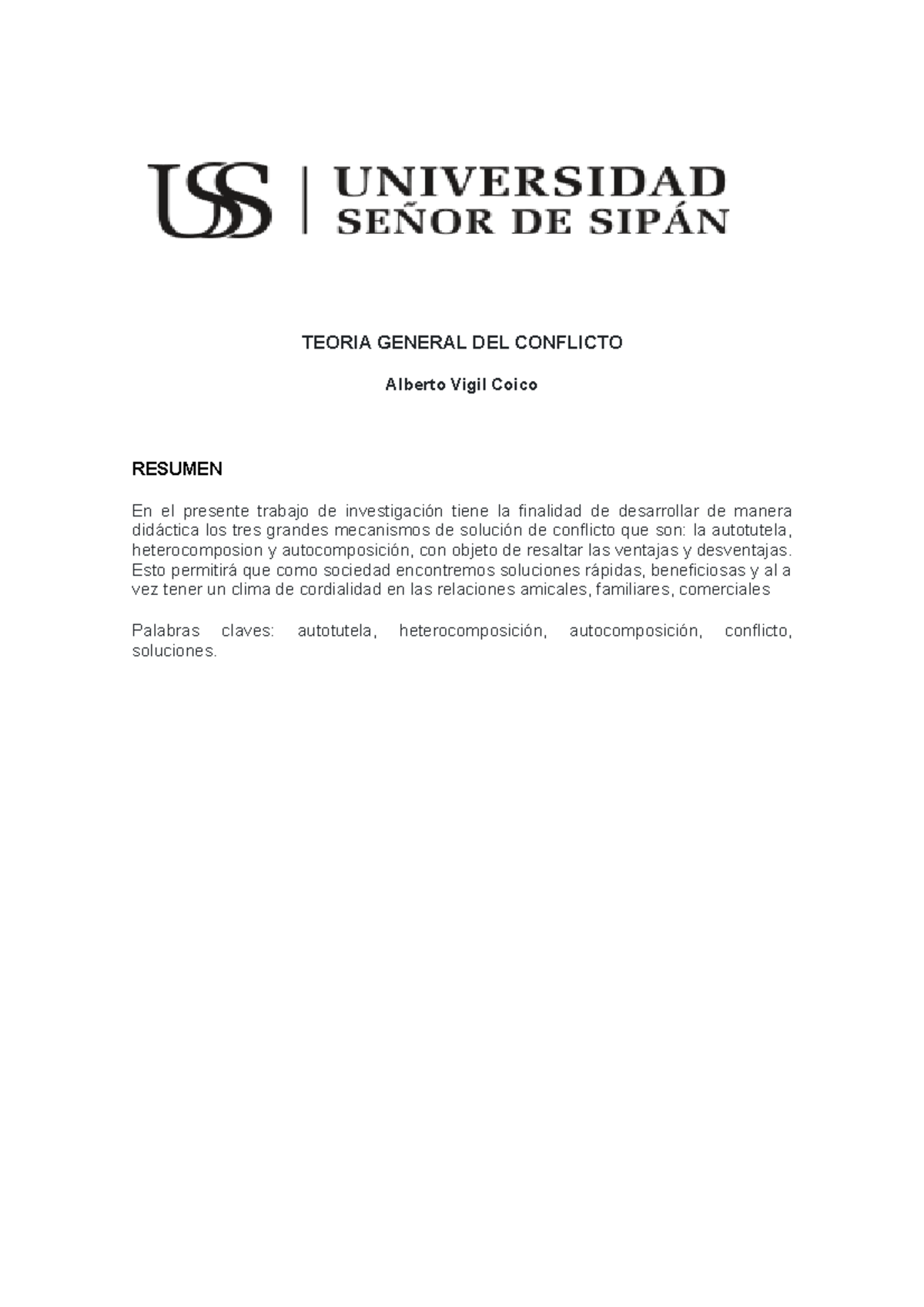 Teoria General DEL Conflicto Alberto - TEORIA GENERAL DEL CONFLICTO ...