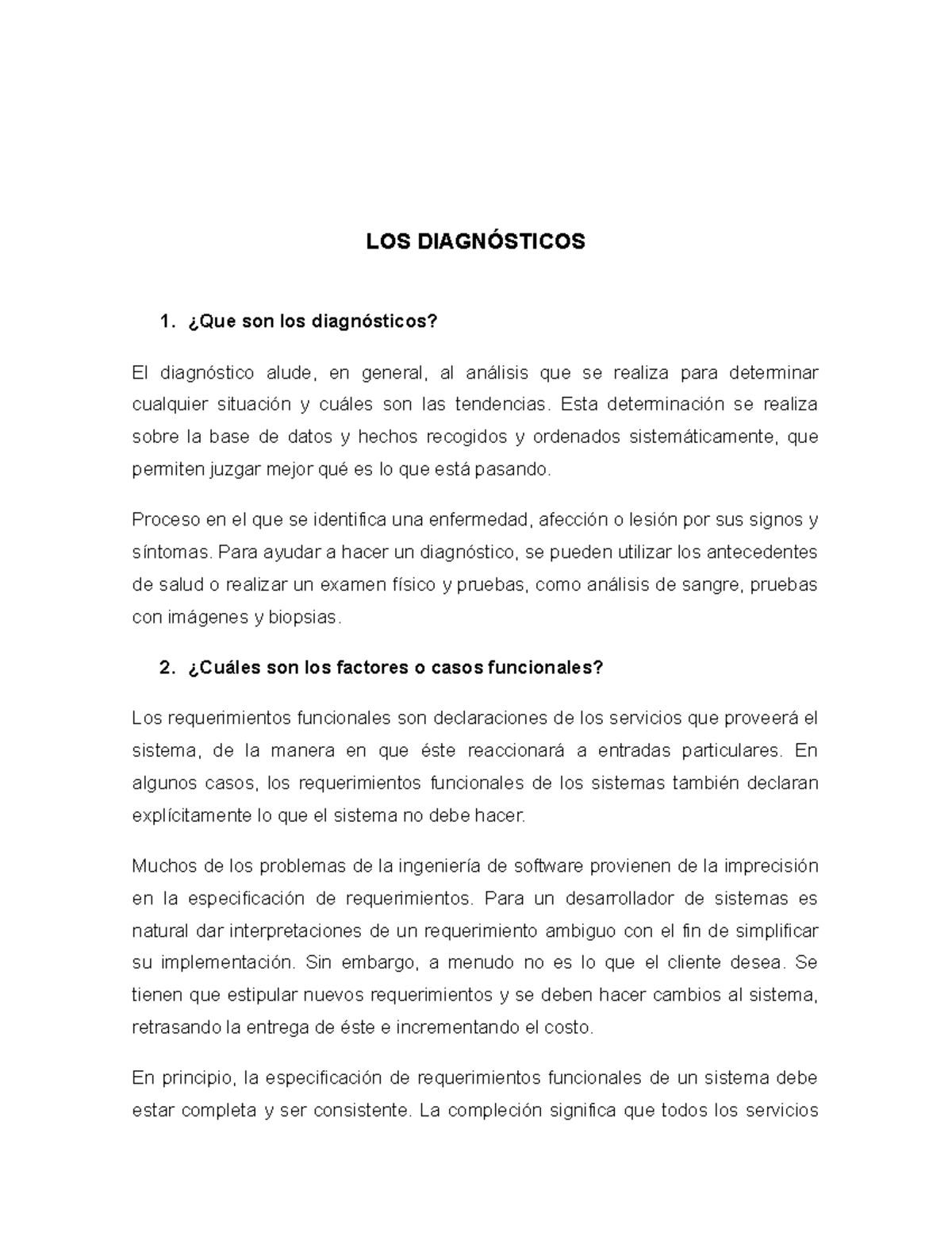 Los diagnósticos - Apuntes apuntes - LOS DIAGNÓSTICOS 1. ¿Que son los ...