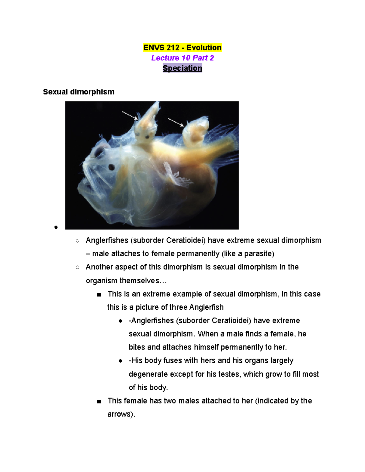 ENVS 212 Lecture 10 Part 2 - Spring 2020 - ENVS 212 - Evolution Lecture 10 Part 2 Speciation ...