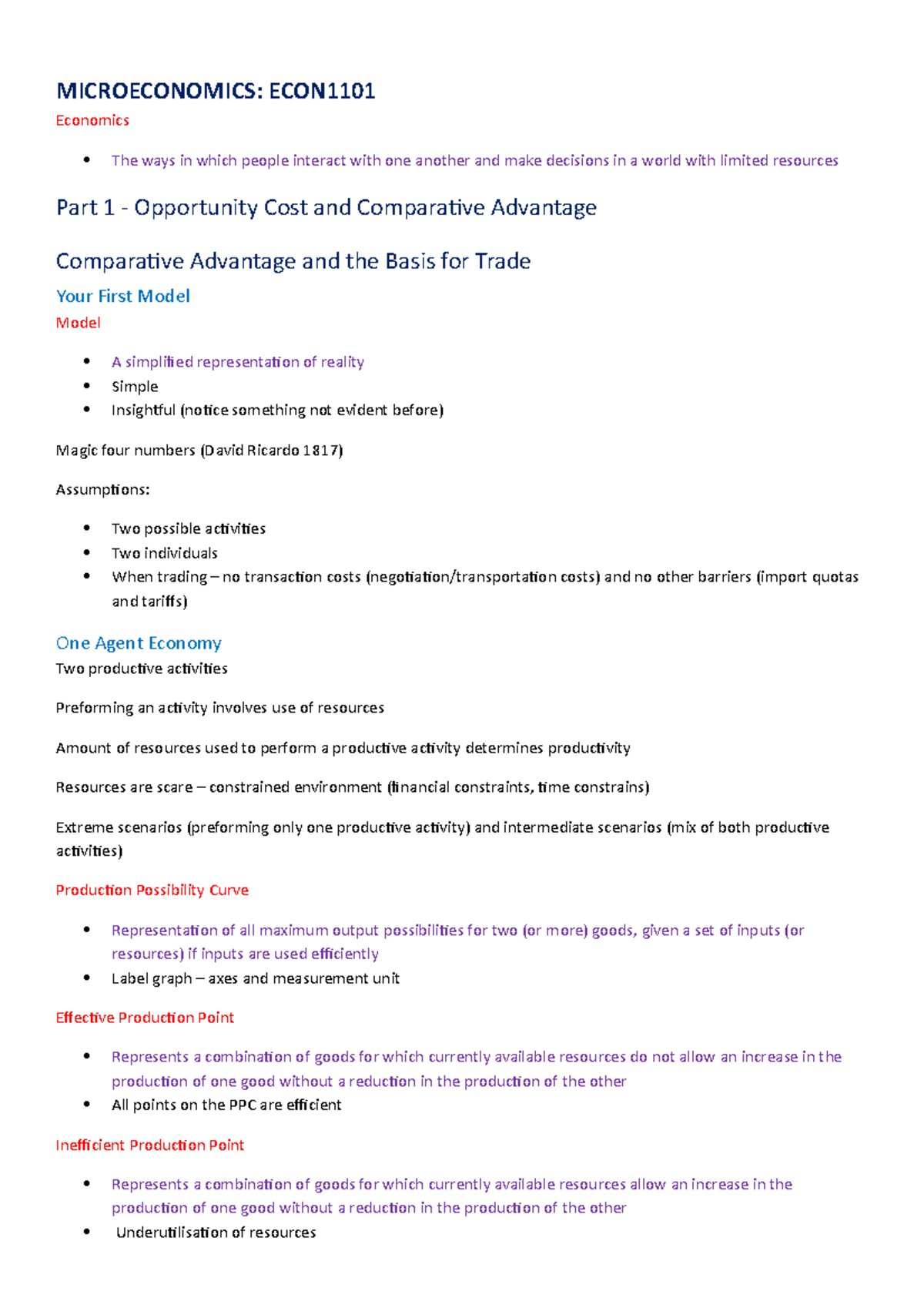 ECON1101 - textbook summary ongoing - MICROECONOMICS: ECON1101 ...
