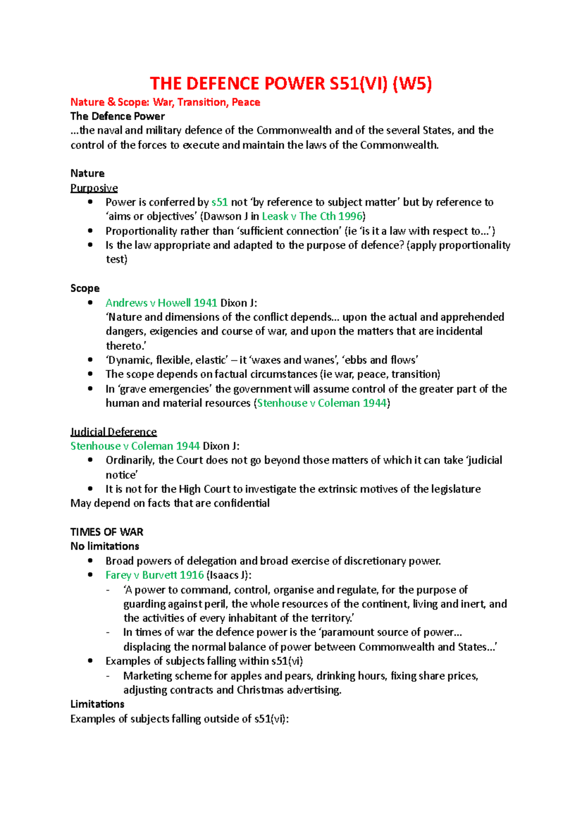 WEEK 5 THE Defence Power - THE DEFENCE POWER S51(VI) (W5) Nature ...