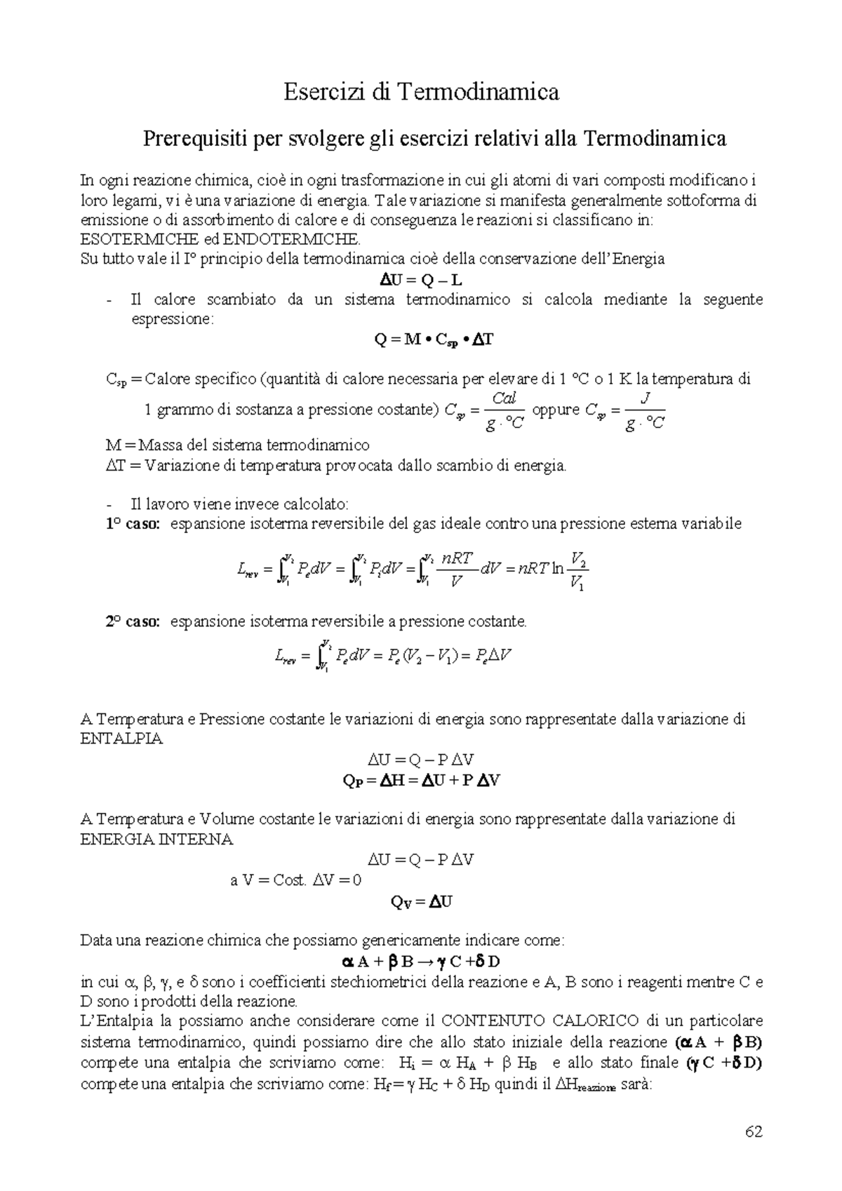 Esercizi di Termodinamica - Esercizi di Termodinamica Prerequisiti per ...